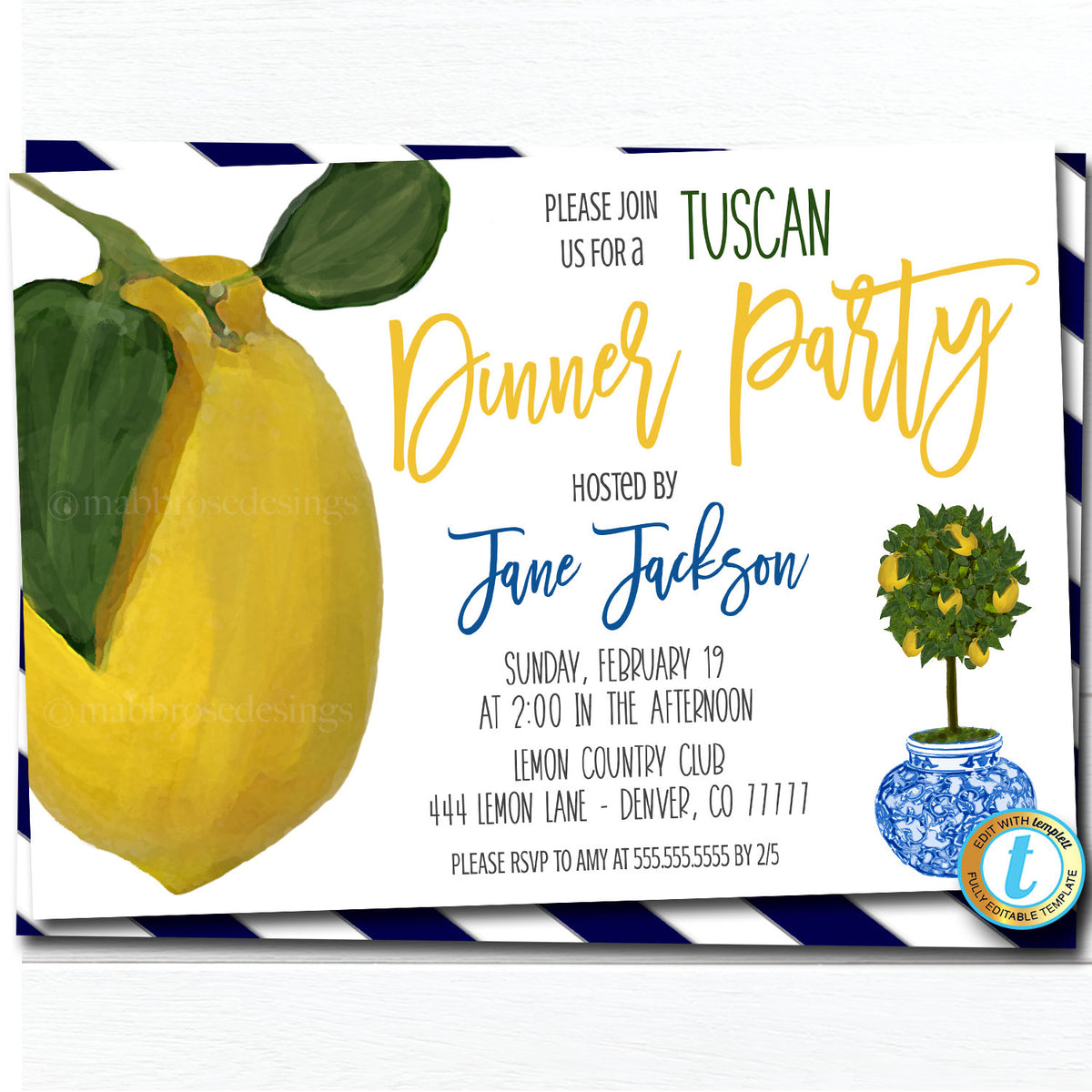 Lemon Dinner Party Invitation | TidyLady Printables