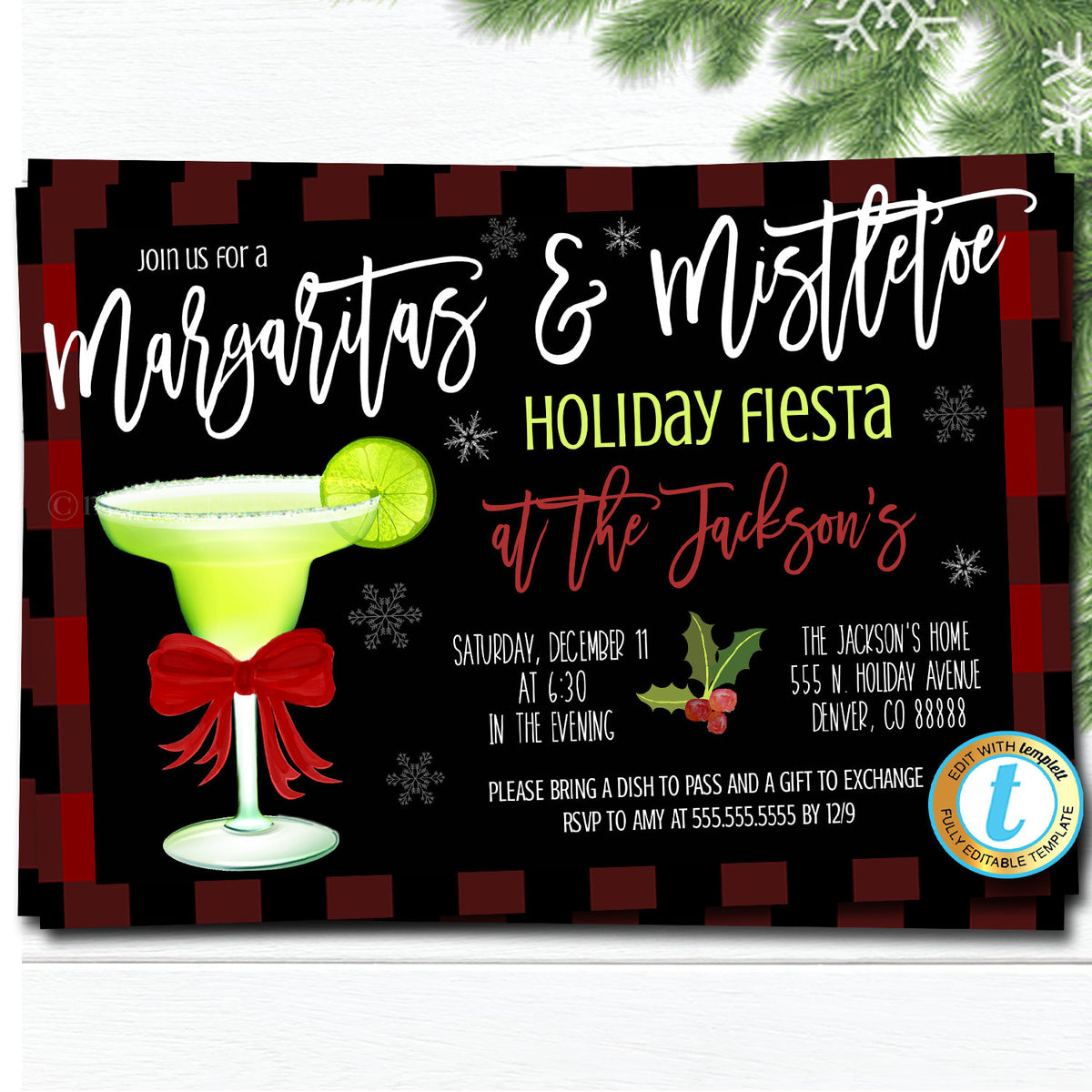 Margaritas and Mistletoe Christmas Party Invitation — TidyLady Printables