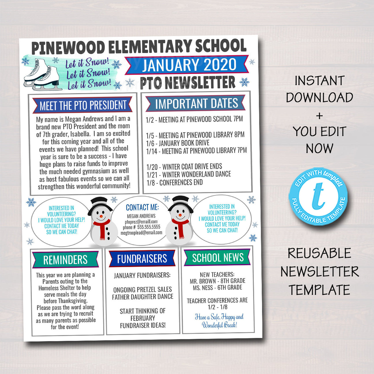 January Newsletter Template PTO PTA | TidyLady Printables