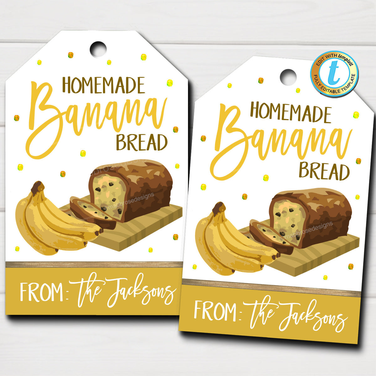 Banana Bread Gift Tags, Bakery Label, From the Kitchen Of, Homemade Gi ...