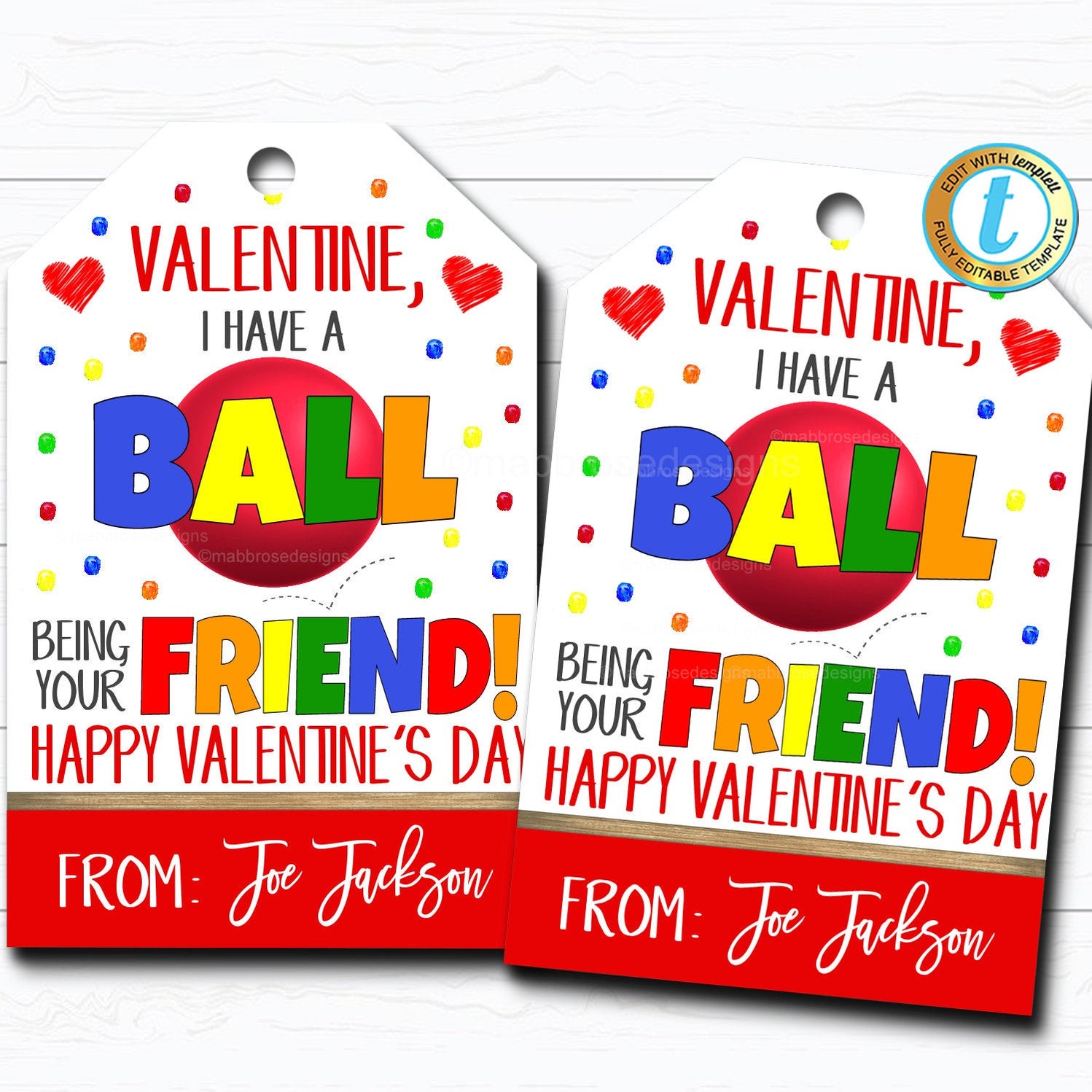 Valentine's Day Bouncy Ball Gift Tags | TidyLady Printables