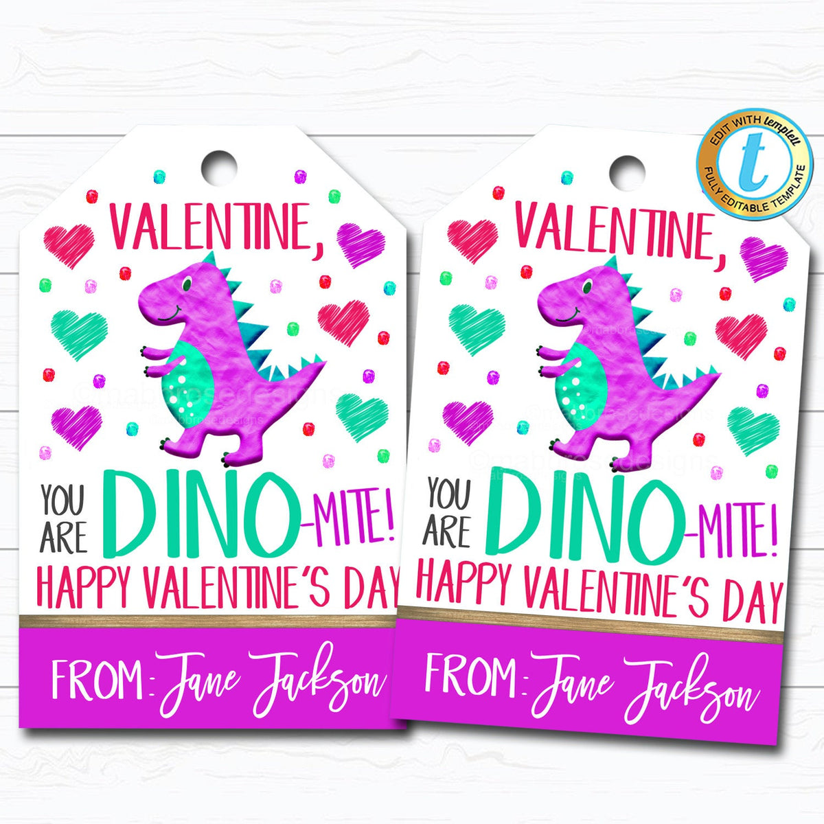 Valentine's Day Dinosaur Gift Tags | TidyLady Printables