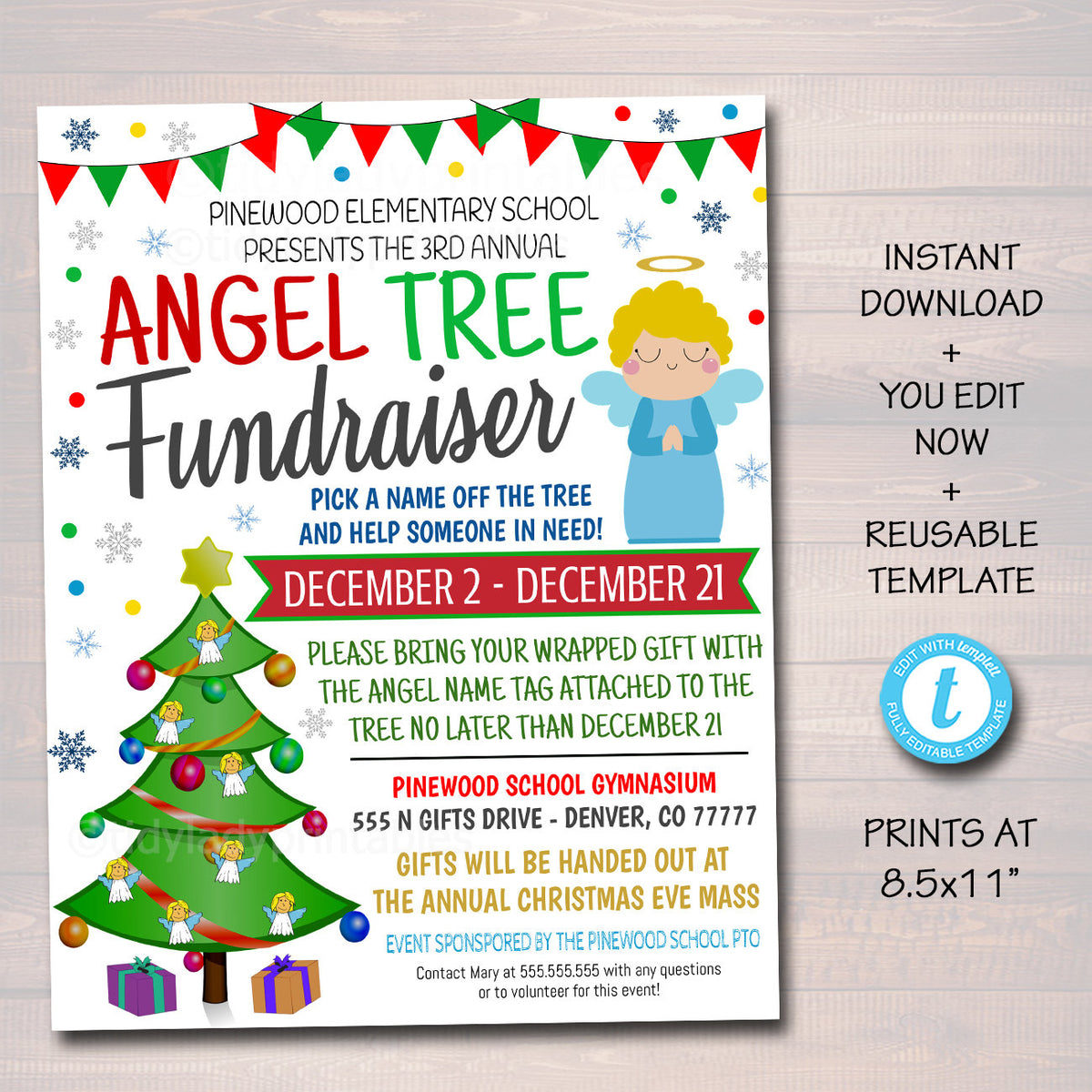 Christmas Angel Tree Fundraiser Flyer | TidyLady Printables
