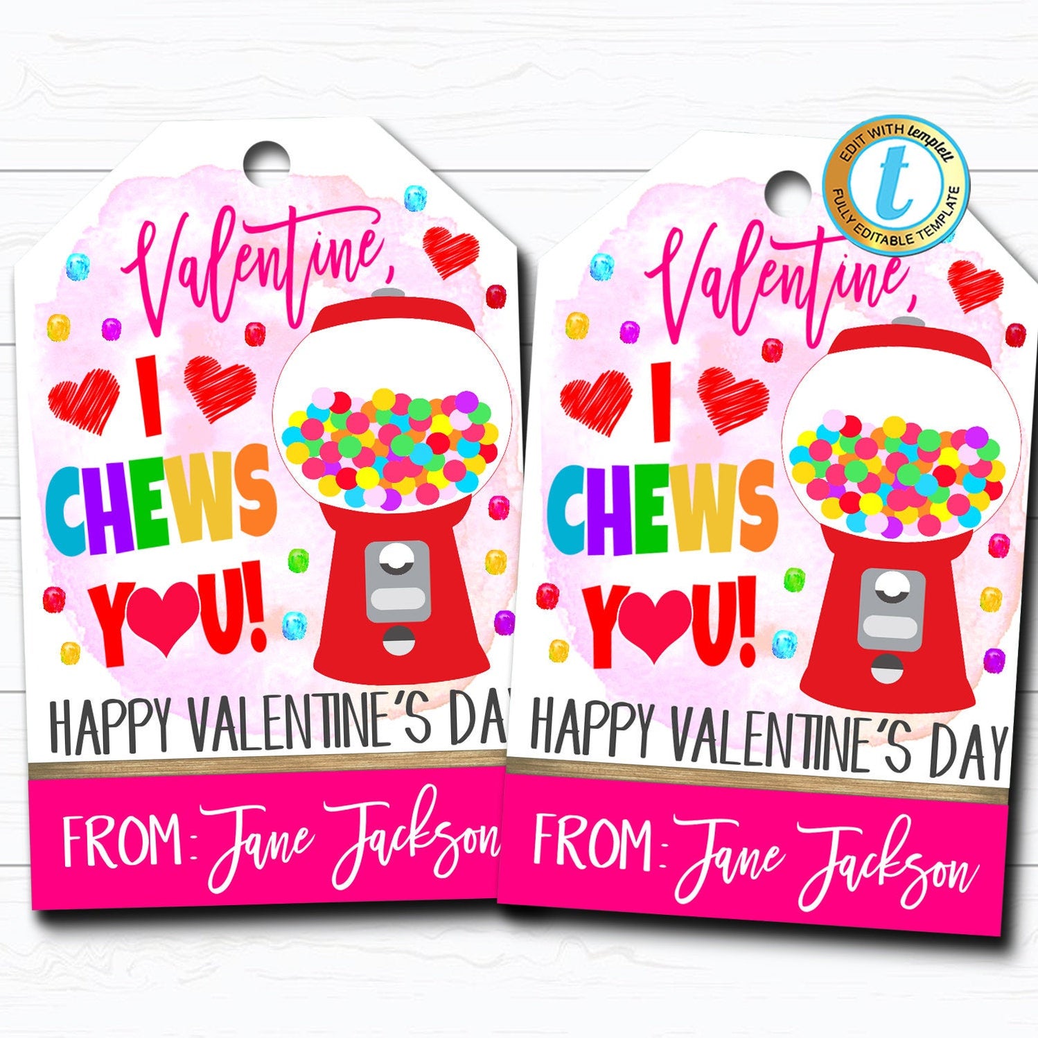 Valentine Bubble Gum Gift Tag, "I Chews You" Candy Printable — TidyLady ...