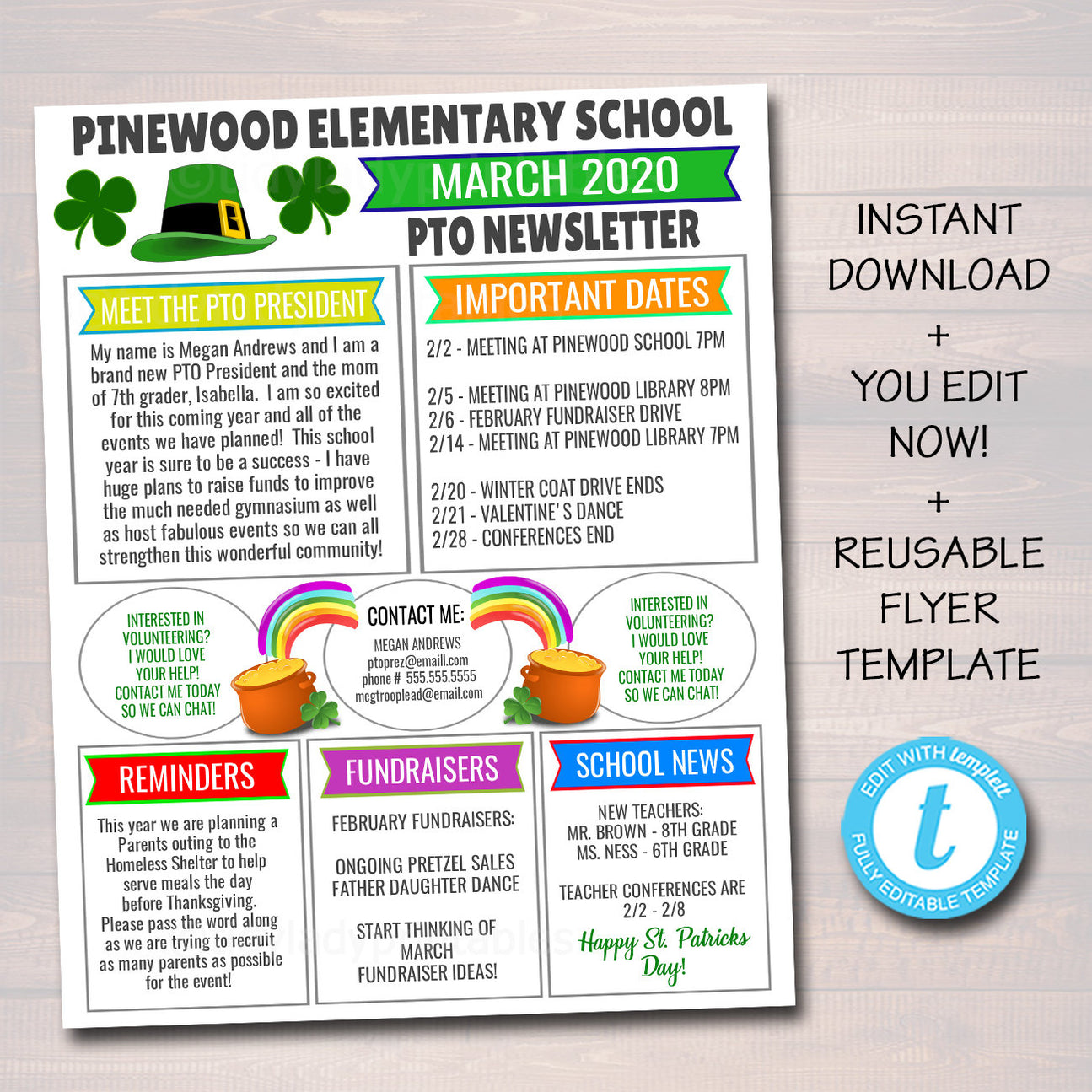 March Newsletter Flyer PTO PTA | TidyLady Printables