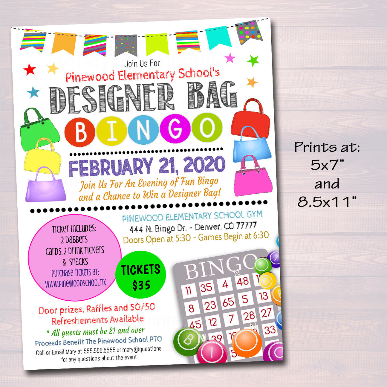 Designer Bag Bingo Night Flyer | TidyLady Printables