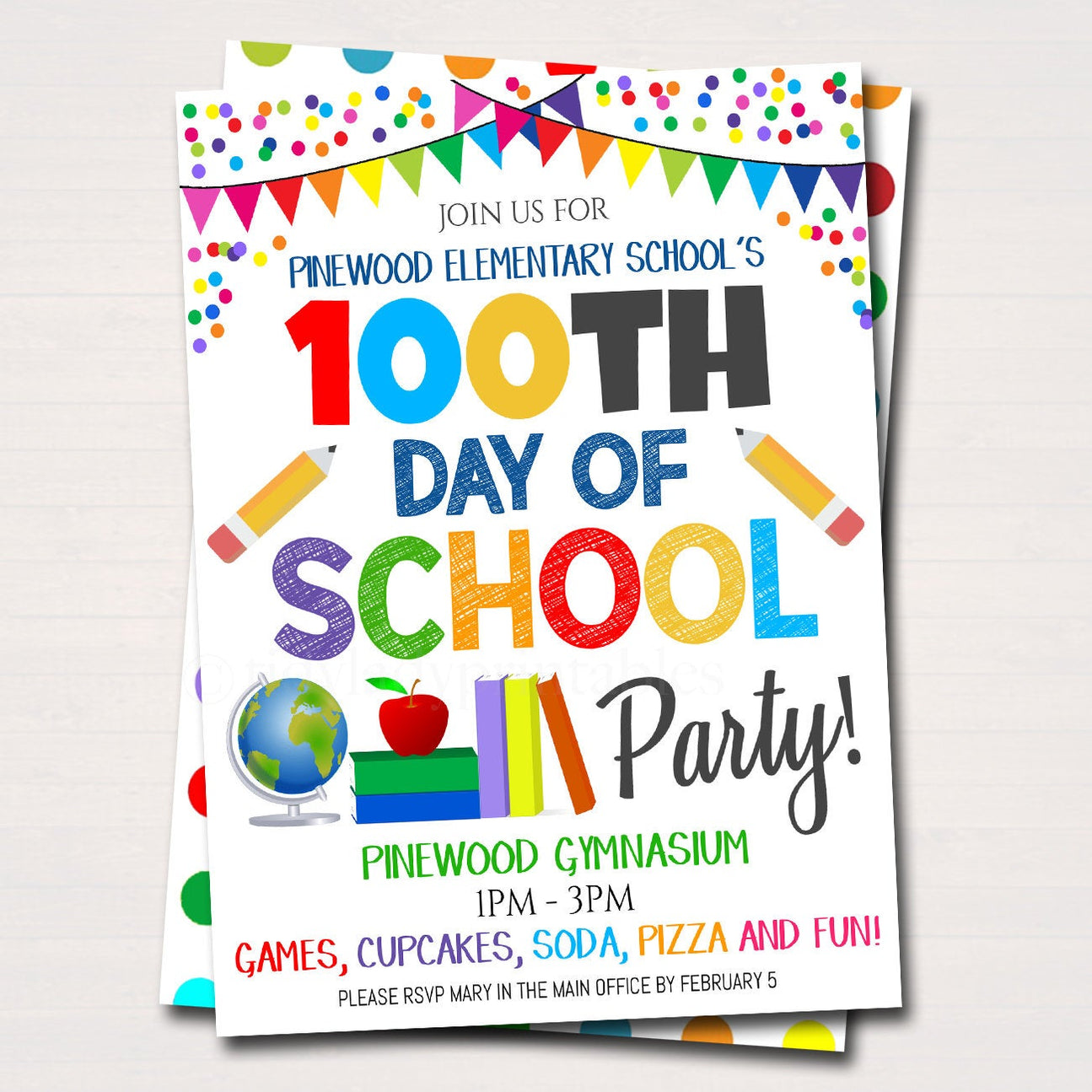 100th Day of School Class Party Invite | TidyLady Printables