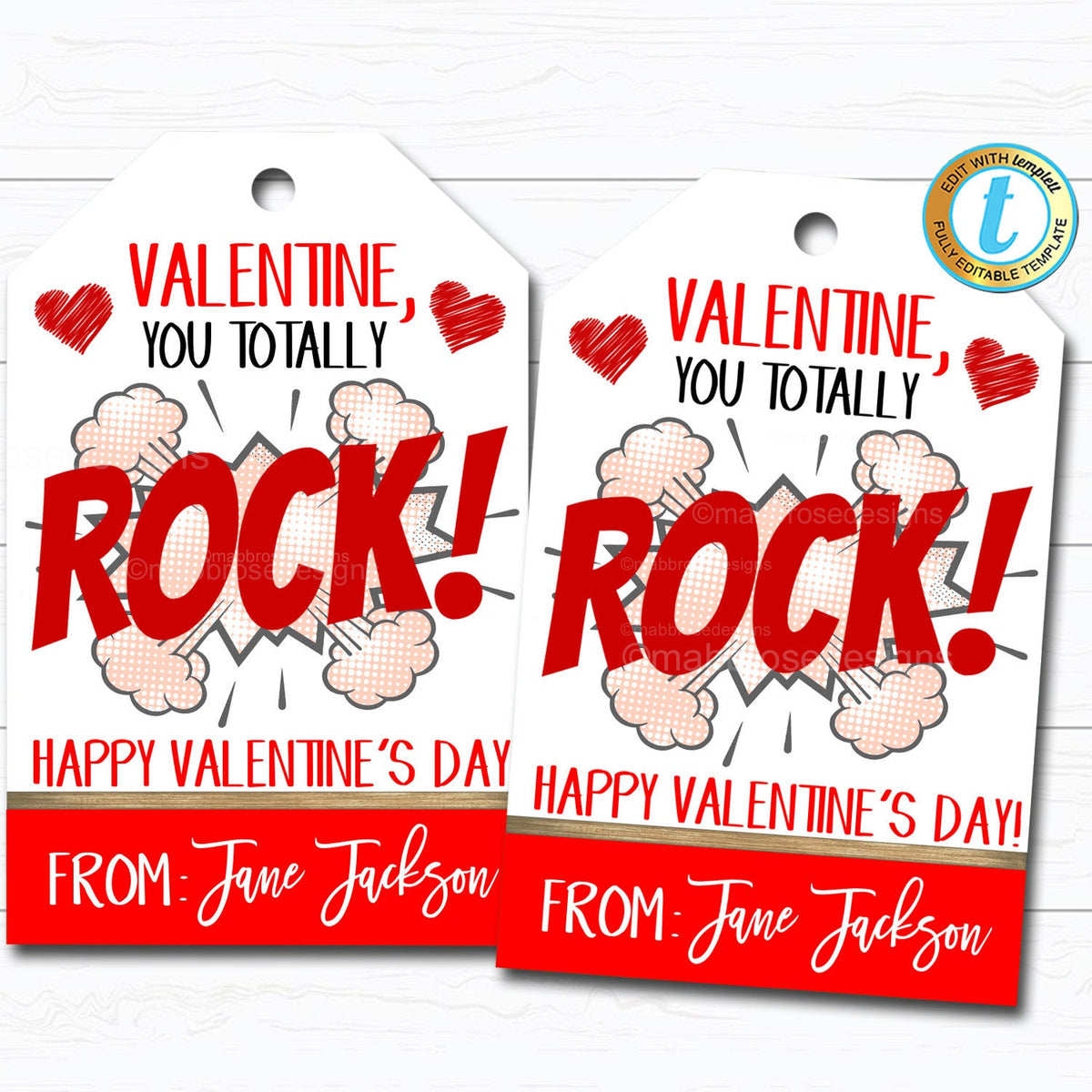 Valentine You Rock Gift Tags | TidyLady Printables