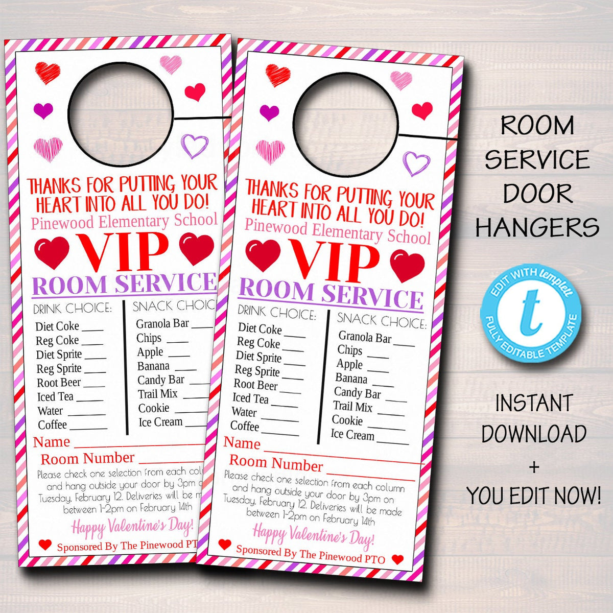 Valentine Room Service Door Hanger - Editable Template — TidyLady ...