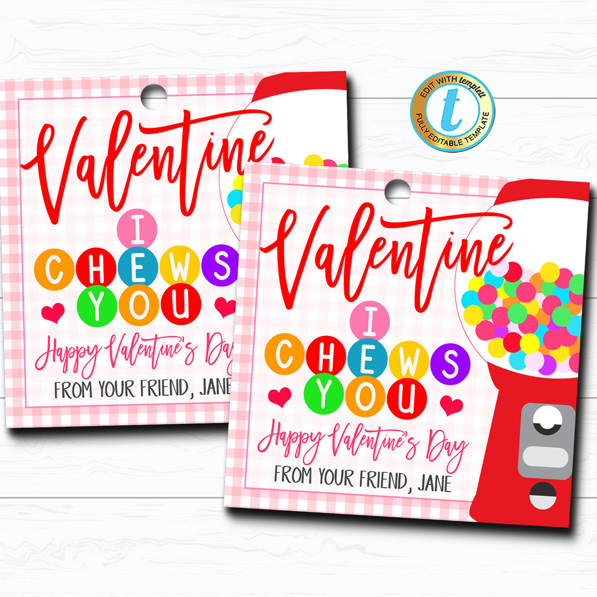 Valentine Bubble Gum Gift Tags, I Chews You Printable — TidyLady Printables