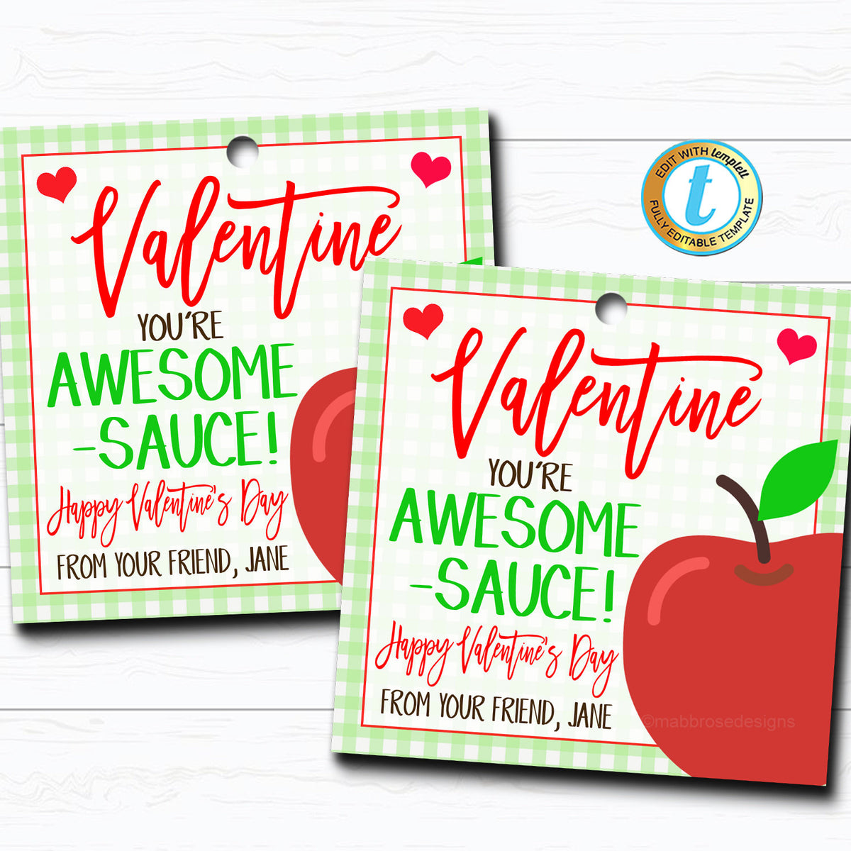 Valentine Applesauce Tag, You're Awesome-Sauce Printable — TidyLady ...