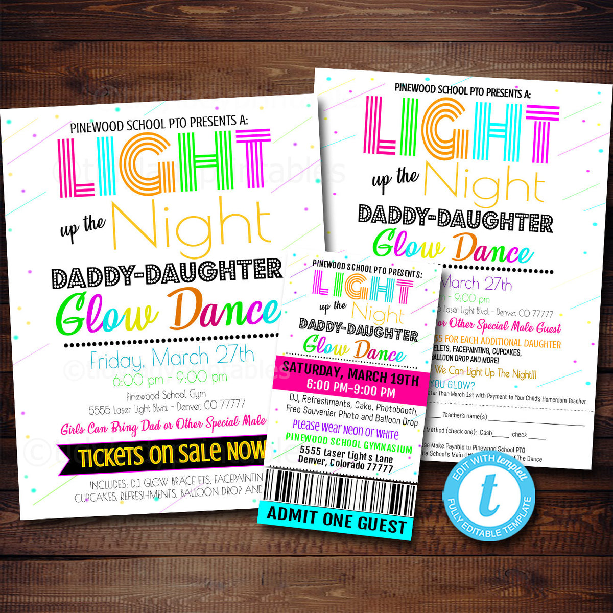 Glow Dance Set - School Dance Invite | TidyLady Printables