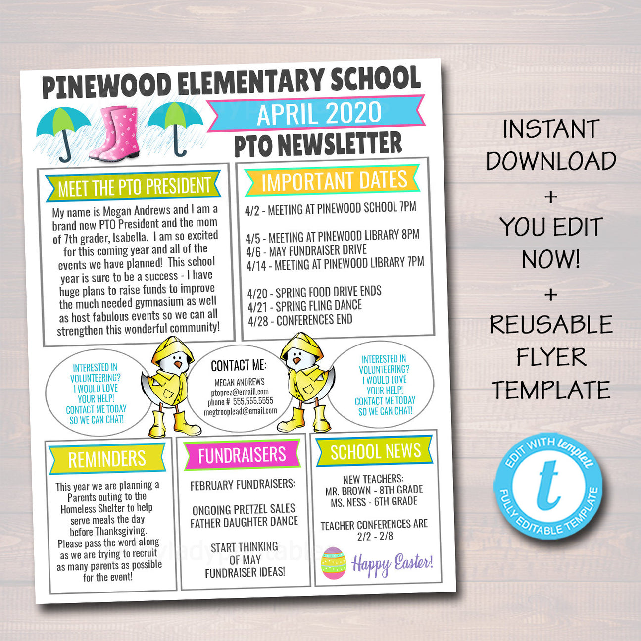 April PTO PTA Newsletter Flyer Easter | TidyLady Printables
