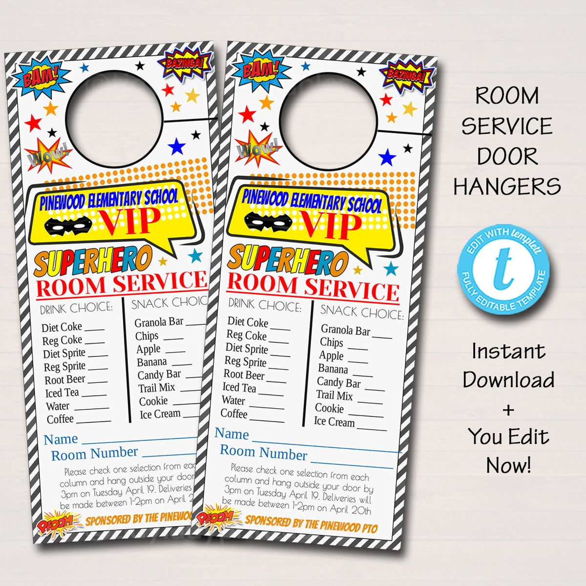 Superhero Theme Room Service Door Hanger - Teacher Appreciation ...