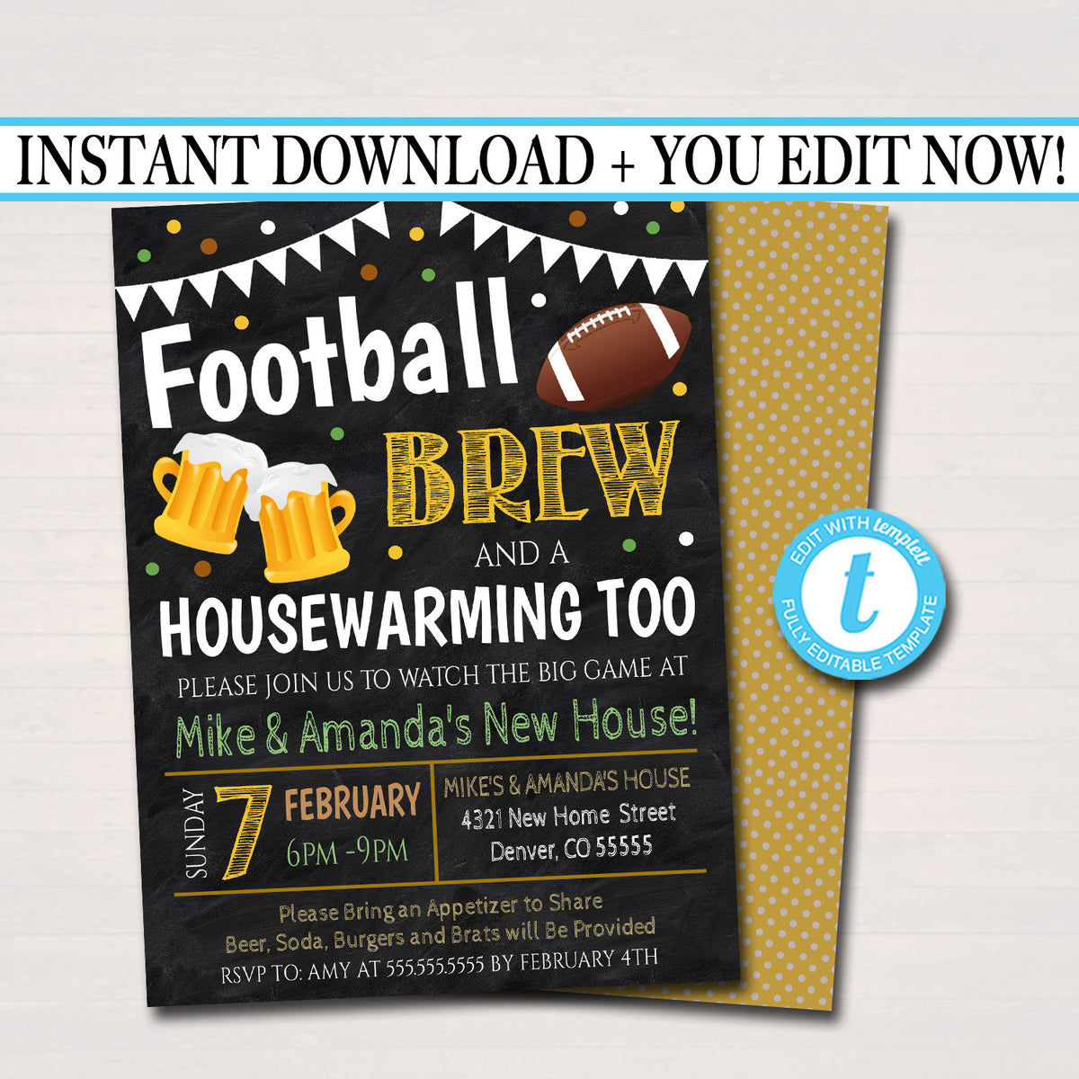 Football and Beer Housewarming Party Invitation — TidyLady Printables