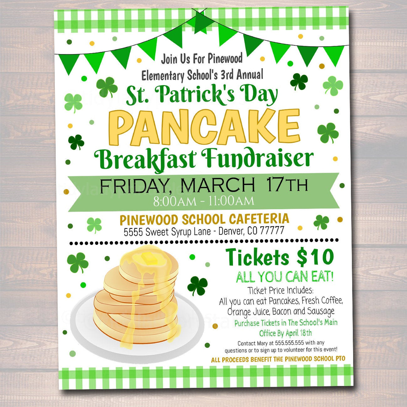 St. Patricks Day Pancake Breakfast Fundraiser Flyer Set — TidyLady ...