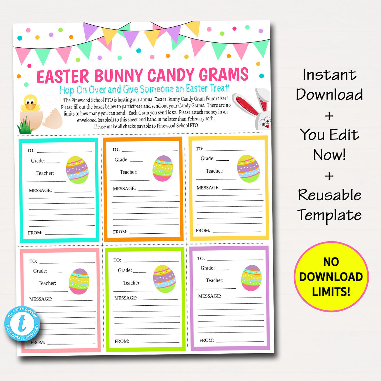 Easter Candy Gram Flyer - School Fundraiser Template — TidyLady Printables