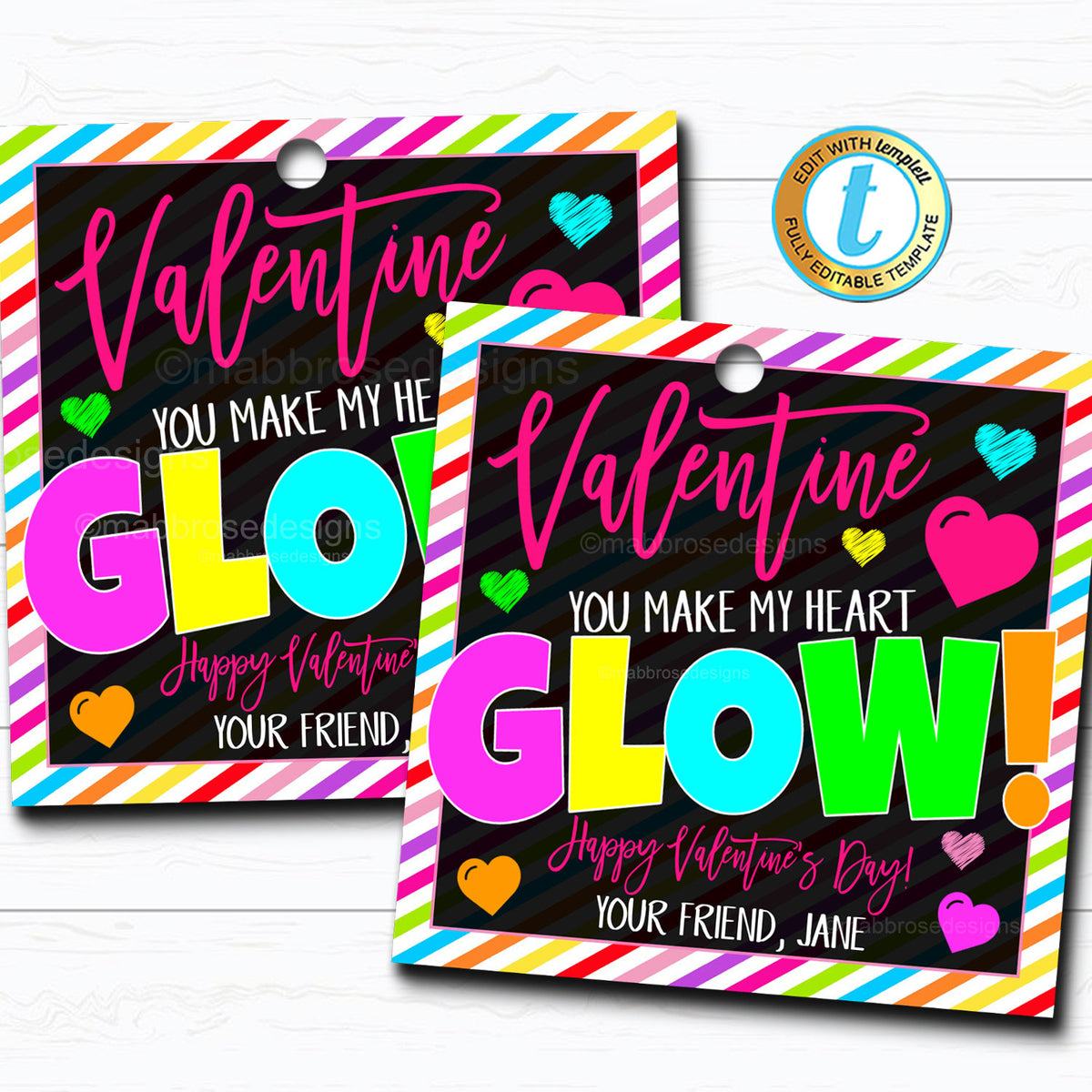 Glow Stick Valentine's Day Gift Tag | TidyLady Printables