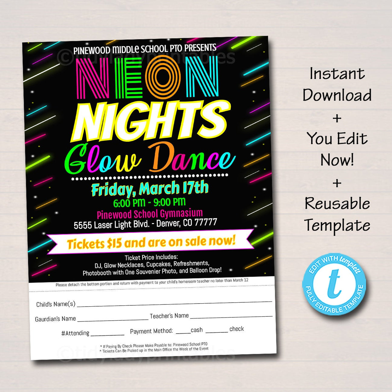 School Glow Dance Take Home Sheet | TidyLady Printables