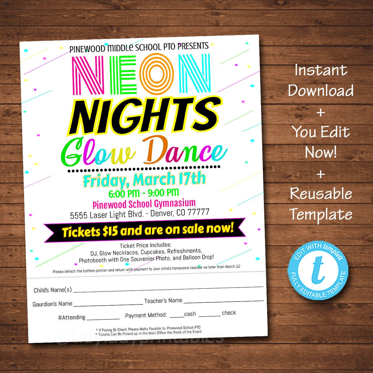 School Glow Dance Take Home Sheet | TidyLady Printables