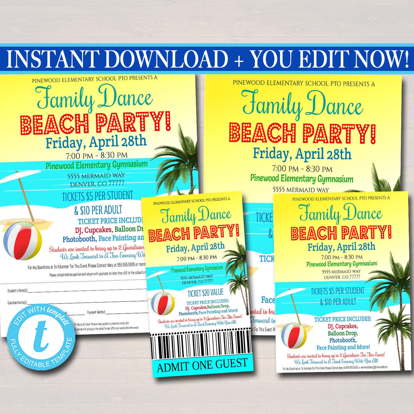 Beach Party School Dance Flyer Set - Hawaiian Theme — TidyLady Printables