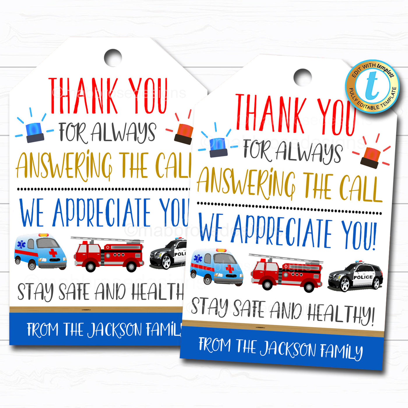 First Responders Appreciation Gift Tag | TidyLady Printables