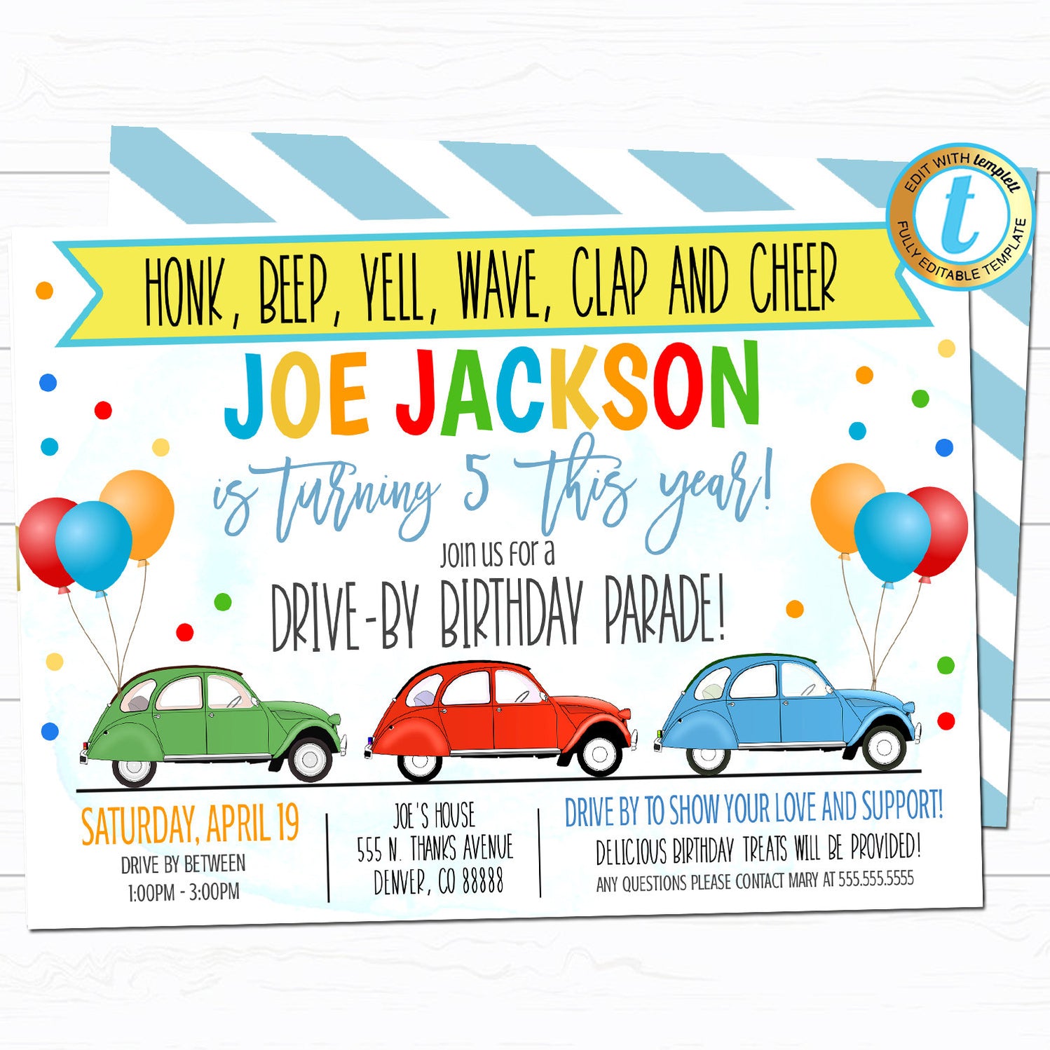 Drive By Birthday Party Parade Invite | TidyLady Printables