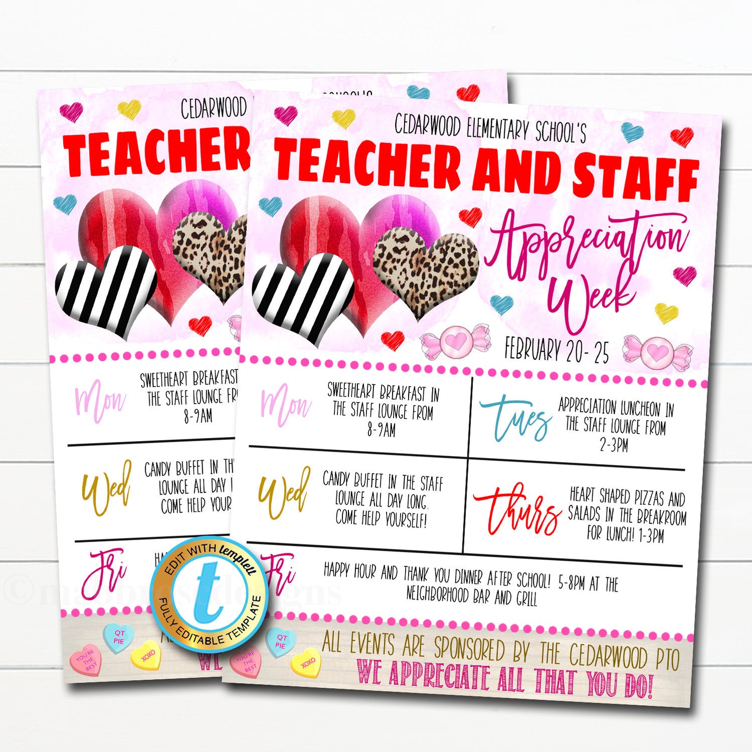Valentine's Day Teacher Appreciation Week Itinerary Flyer — TidyLady ...