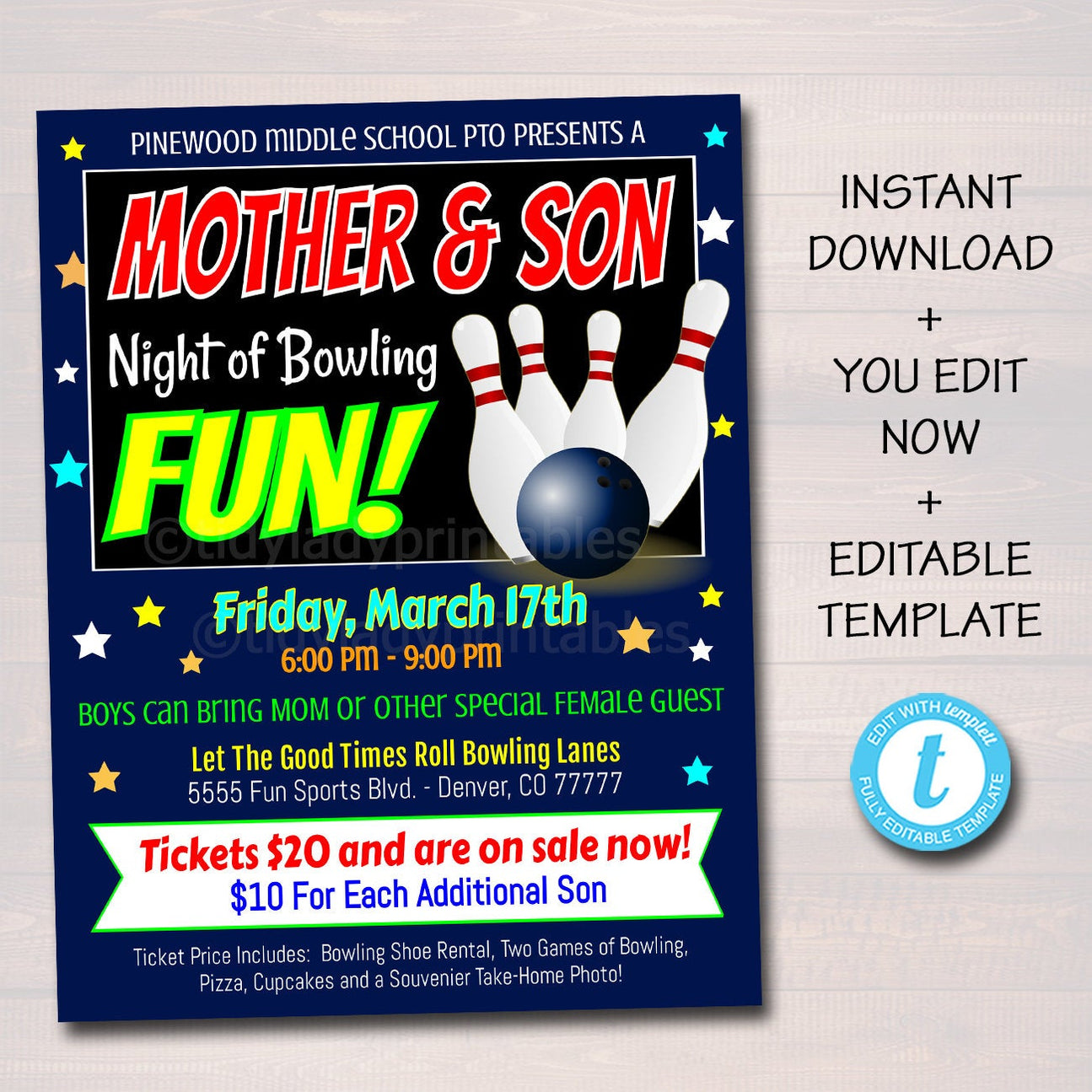 Mother Son Bowling Night Flyer | TidyLady Printables