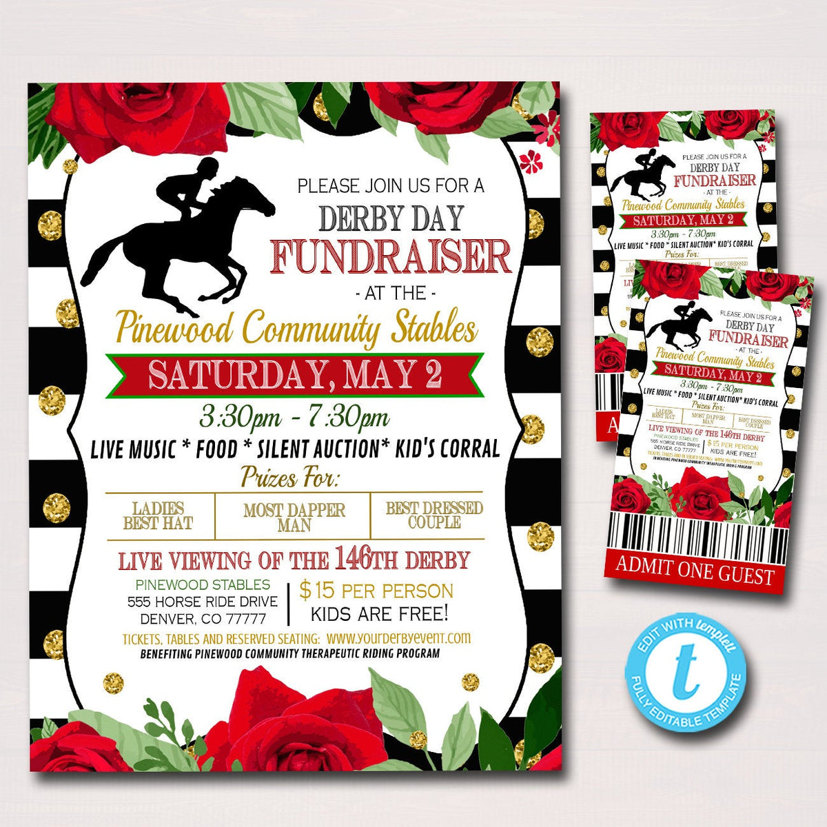 Derby Fundraiser Flyer - Invitation Ticket Set — TidyLady Printables