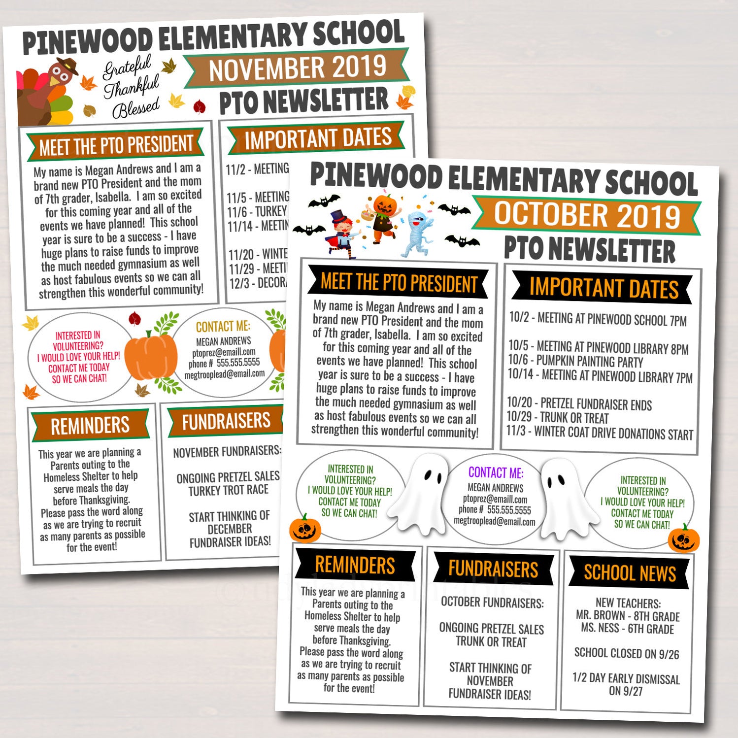 School Pto Pta Newsletter Template Set | TidyLady Printables