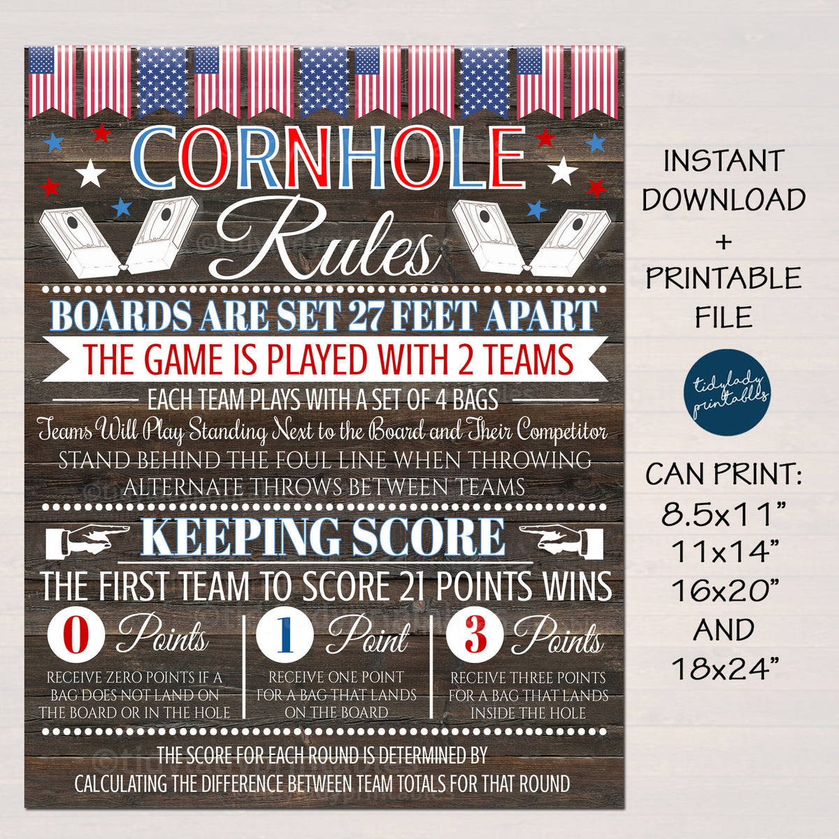 Cornhole Rules Sign - Bag Toss Tournament Yard Sign — TidyLady Printables