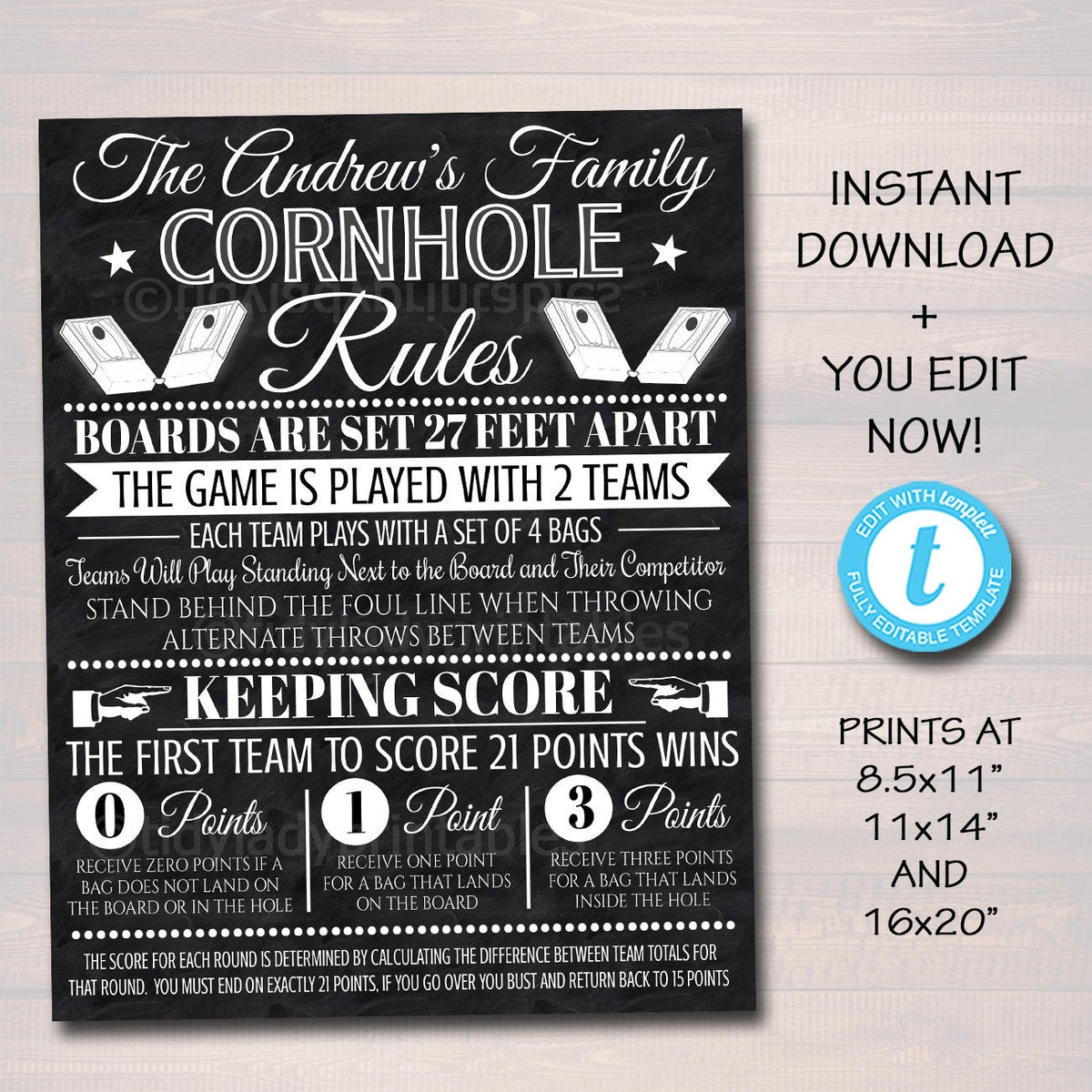 Cornhole Rules Sign - Bag Toss Tournament Yard Sign — TidyLady Printables