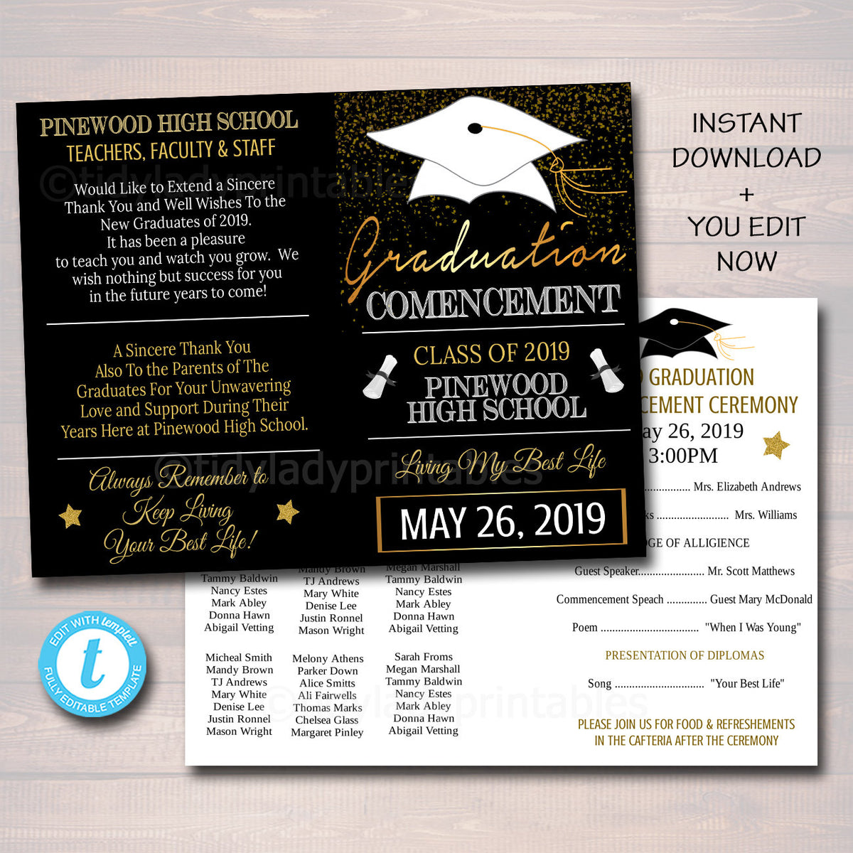 Graduation Ceremony Program Template, High School Graduation — TidyLady ...