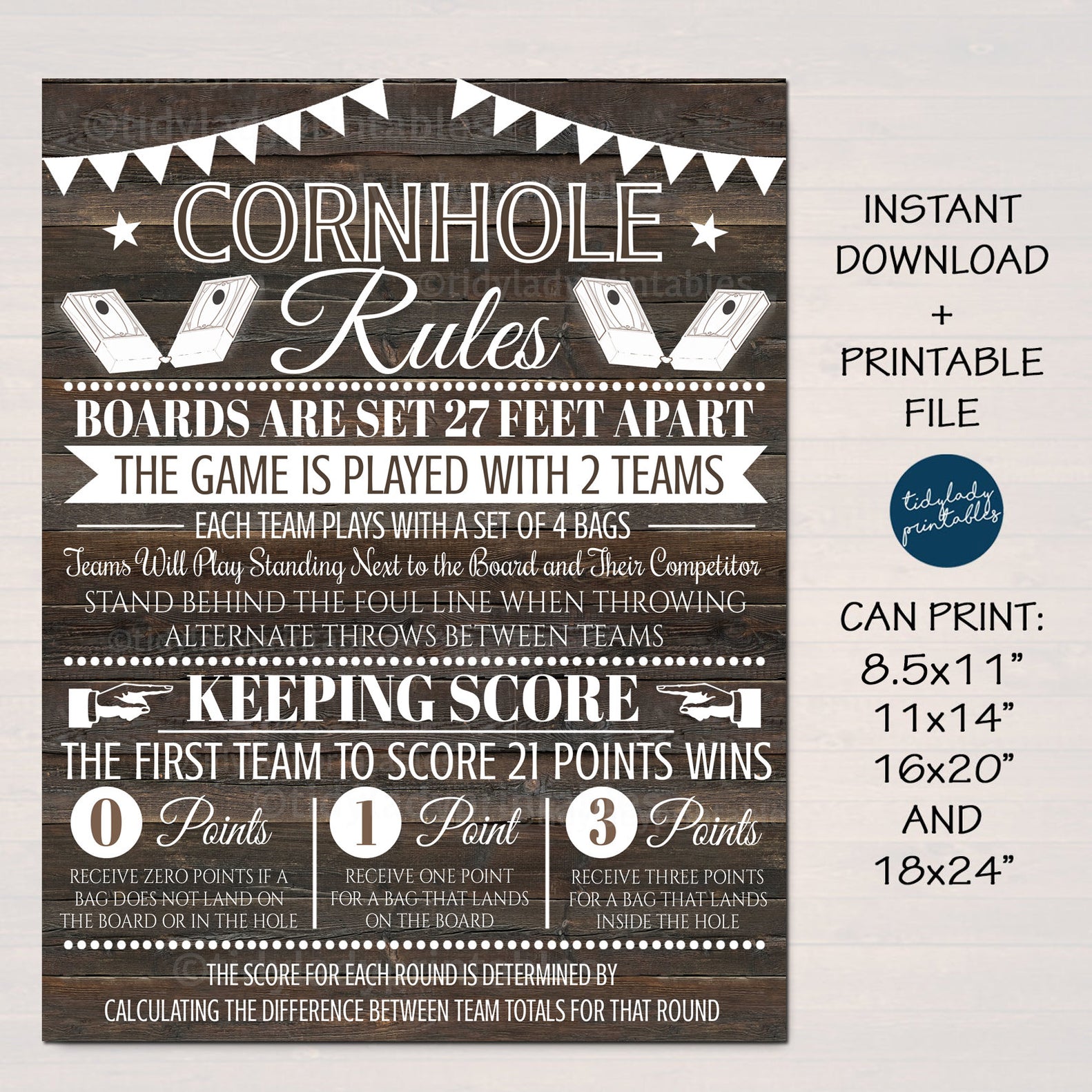 Cornhole Rules Sign - Bag Toss Tournament Yard Sign — TidyLady Printables