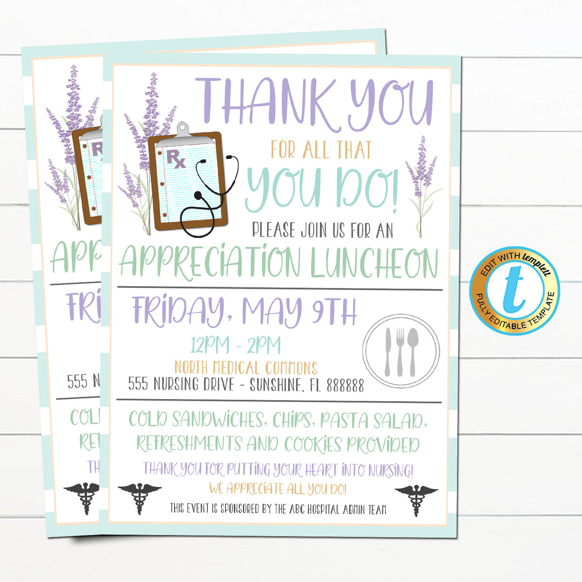 Nurse Appreciation Luncheon Invitation | TidyLady Printables