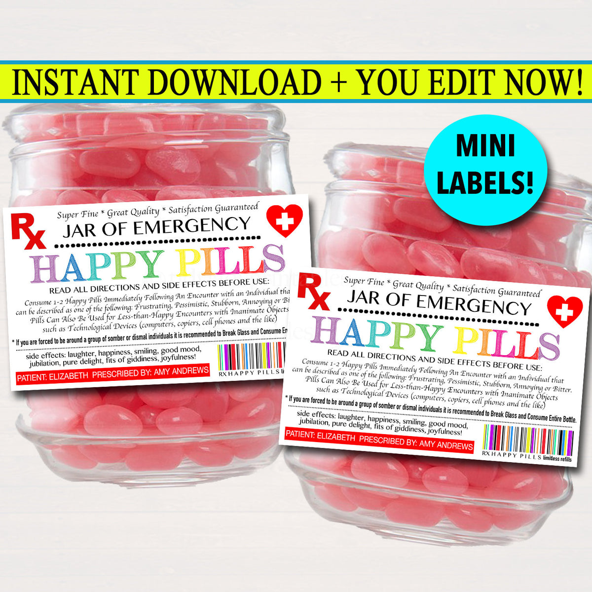 Happy Pills Label - Jar Of Emergency Happy Pills — TidyLady Printables