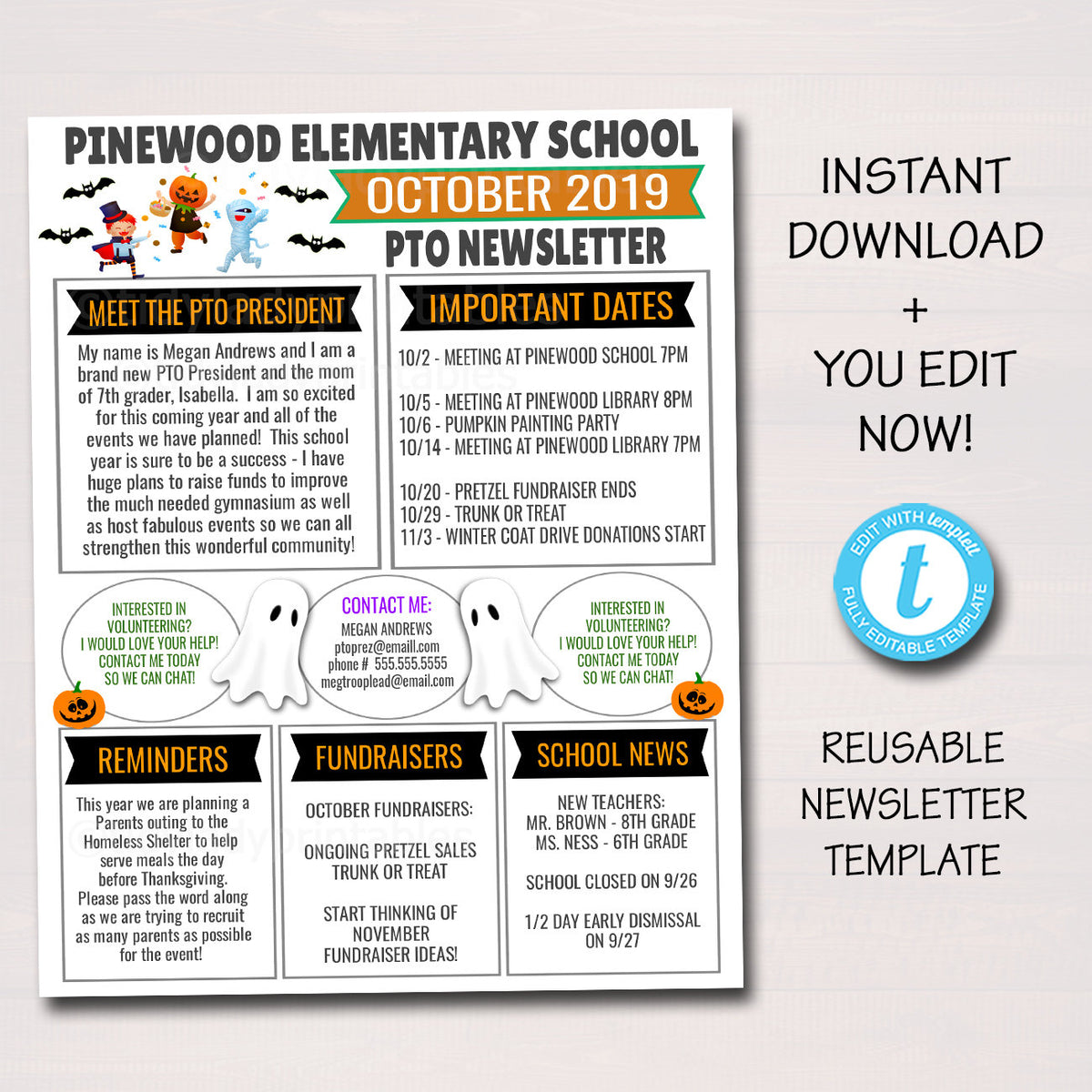 October PTO PTA Newsletter Flyer | TidyLady Printables