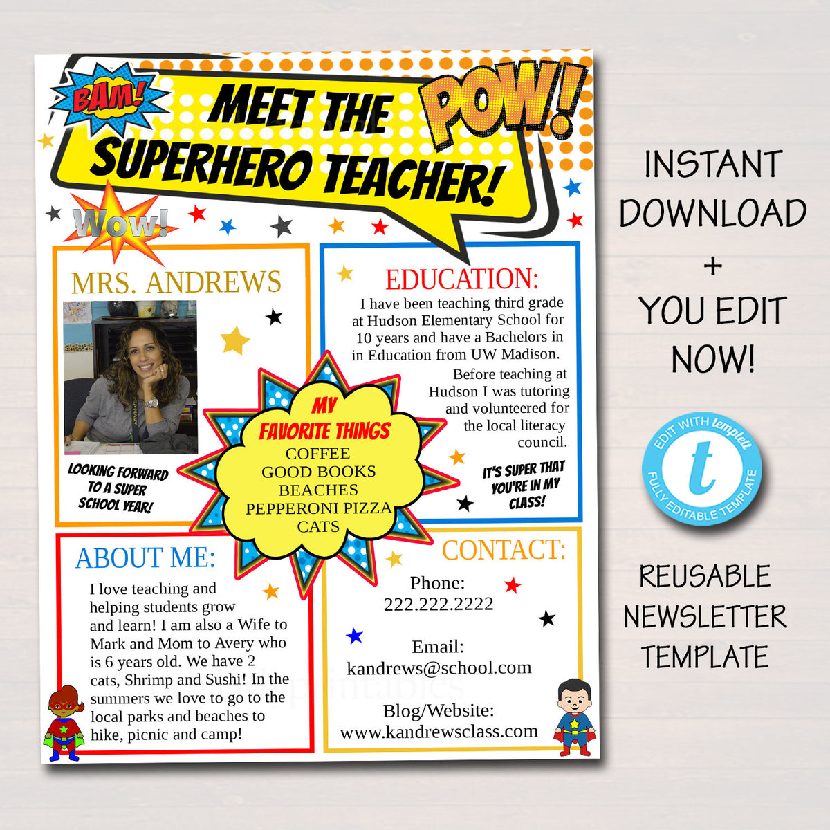 Meet The Teacher Superhero Theme Classroom Newsletter Flyer — TidyLady ...