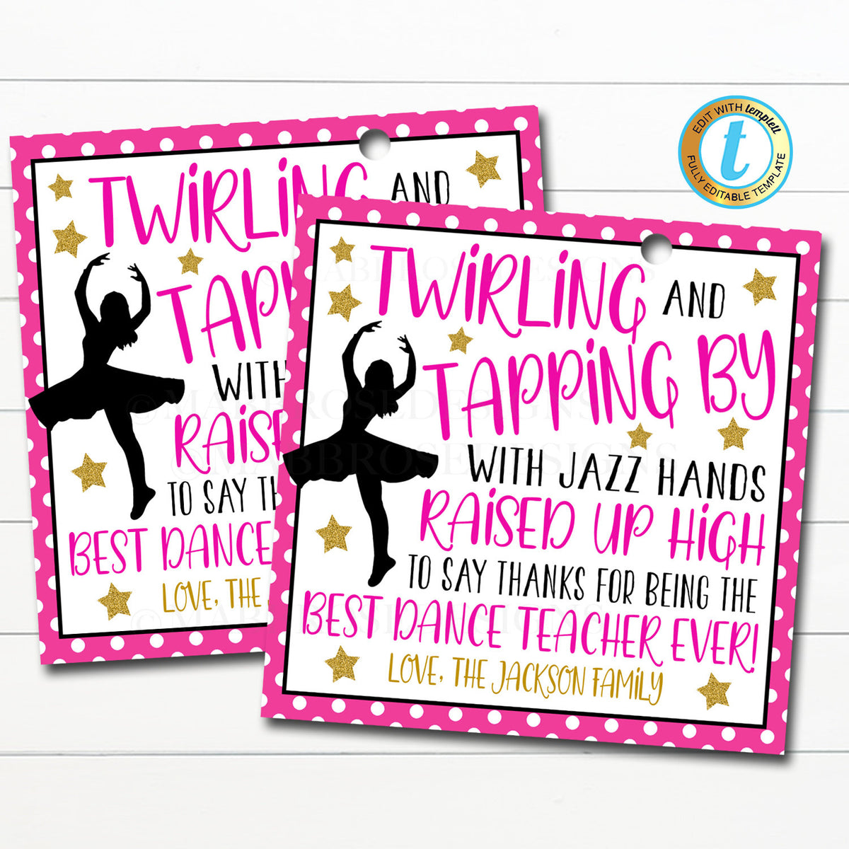 Dance Teacher Gift Tag | TidyLady Printables