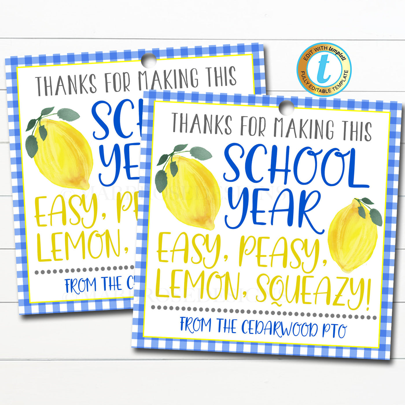 Lemons Gift Tag, Thank you easy peasy lemon squeezy — TidyLady Printables