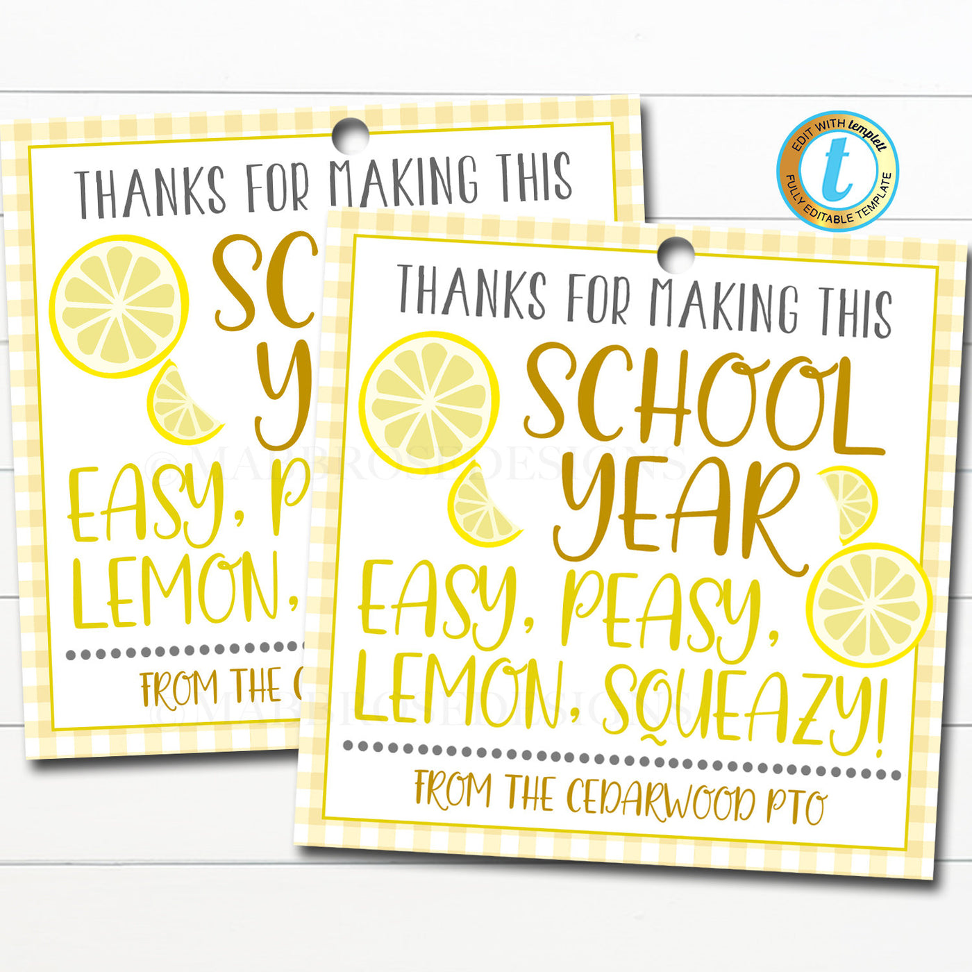 Lemons Gift Tag, Thank you easy peasy lemon squeezy — TidyLady Printables