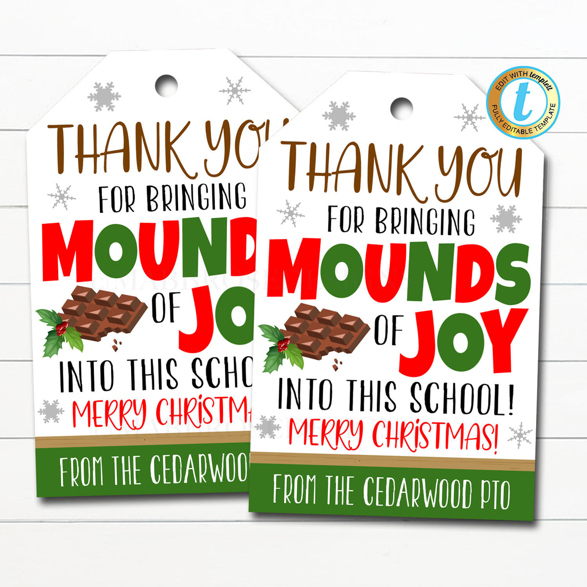 Christmas Candy Chocolate Gift Tag - Mounds Of Joy — TidyLady Printables