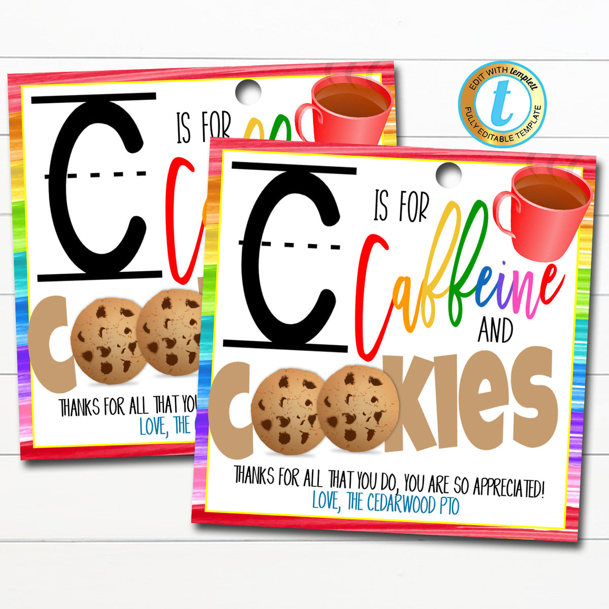 Teacher Gift Tags, C is for Caffeine and Coffee — TidyLady Printables