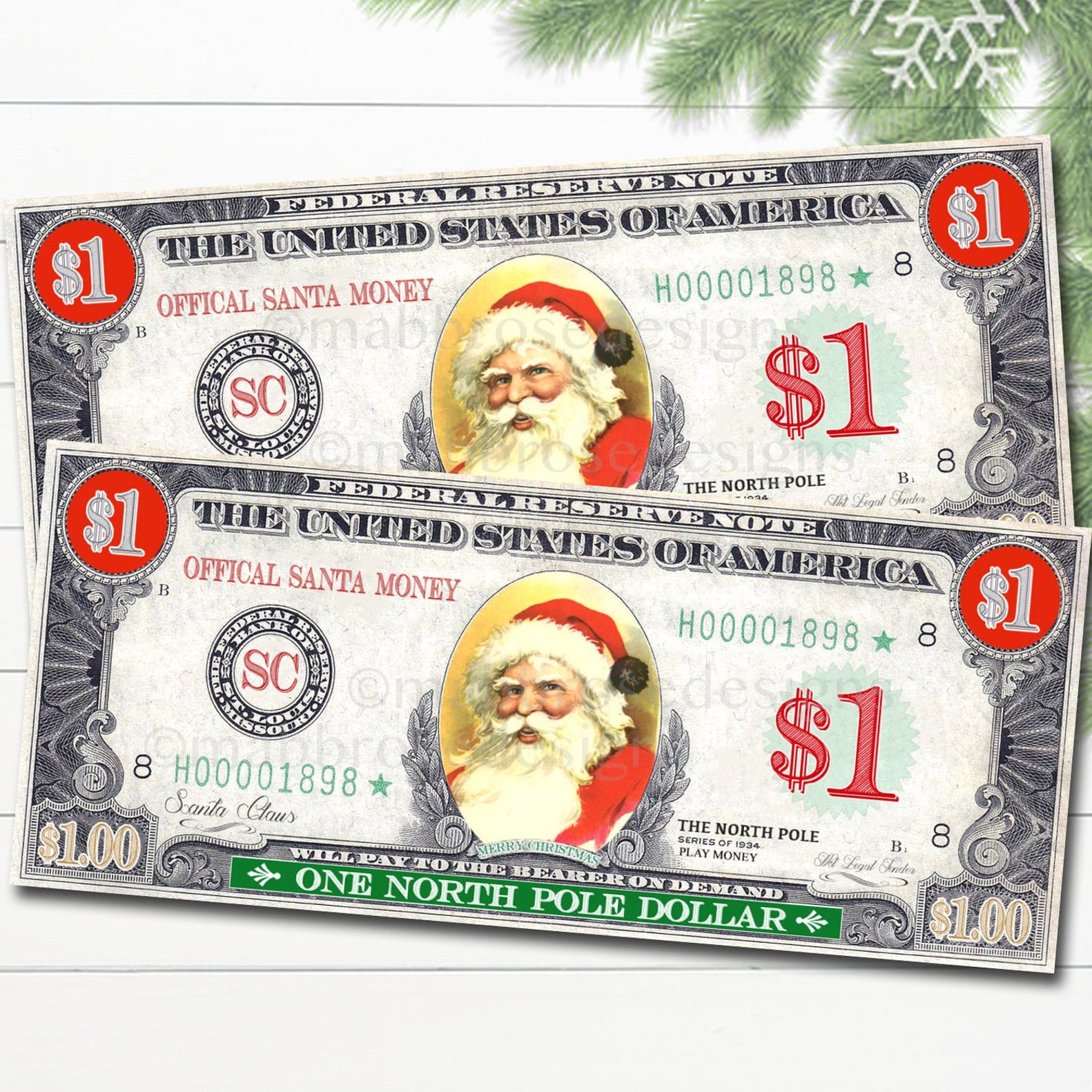 Printable North Pole Santa Play Money | TidyLady Printables