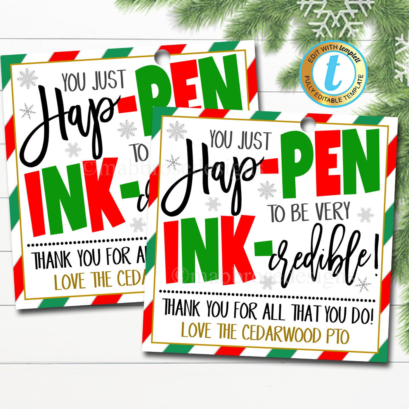 Christmas Pen Thank You Gift Tags | TidyLady Printables