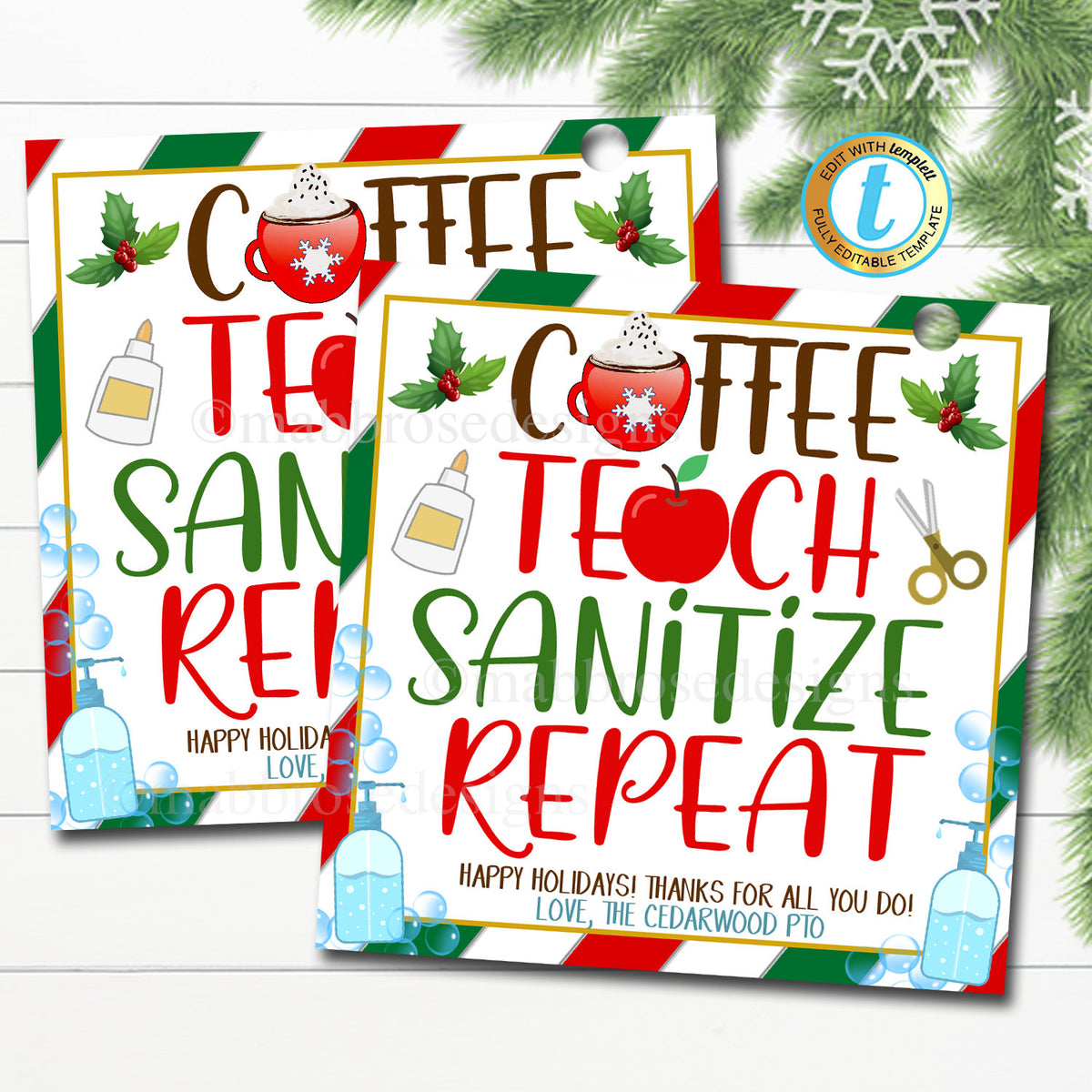 Christmas Teacher Gift Tag - Coffee Teach Sanitize Repeat — TidyLady ...