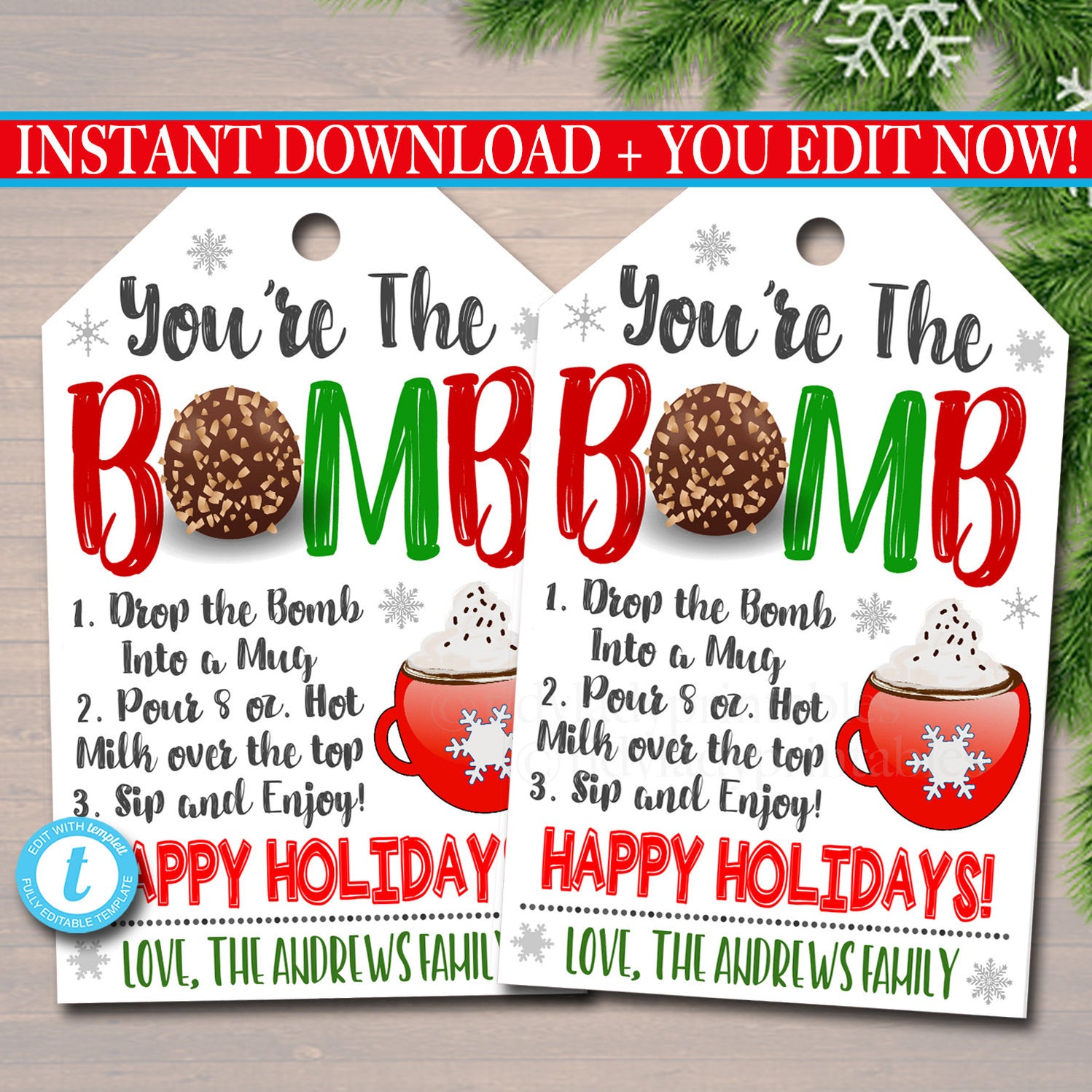 Hot Chocolate Bomb Christmas Gift Tag | TidyLady Printables