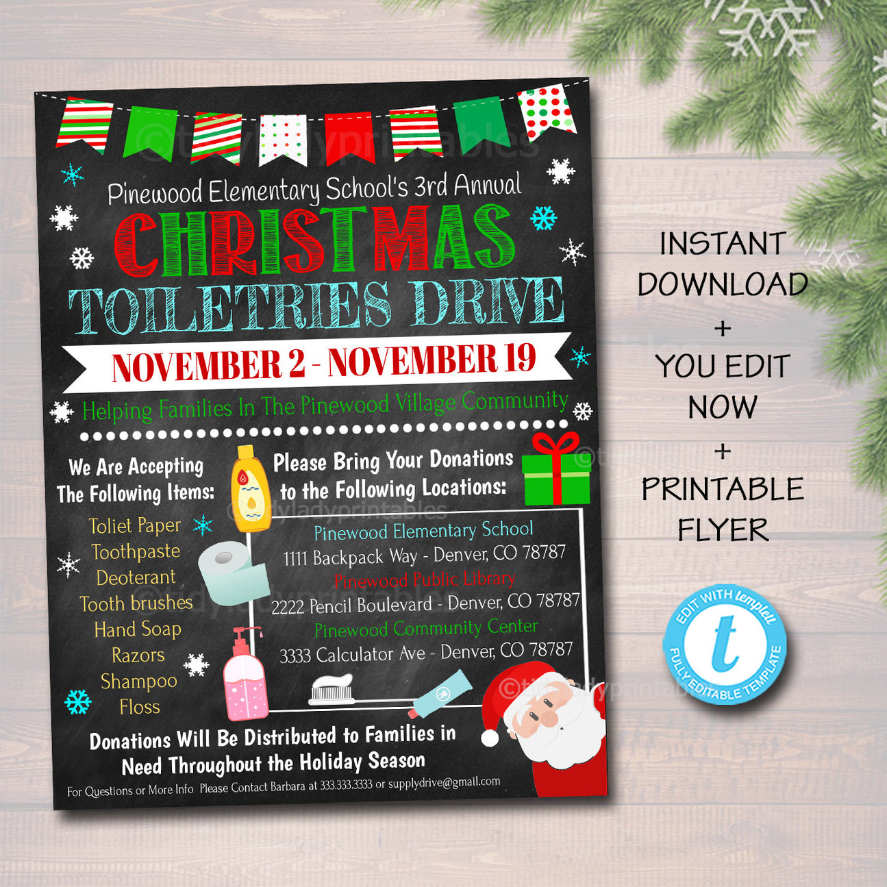 Holiday Toiletries Drive Flyer | TidyLady Printables