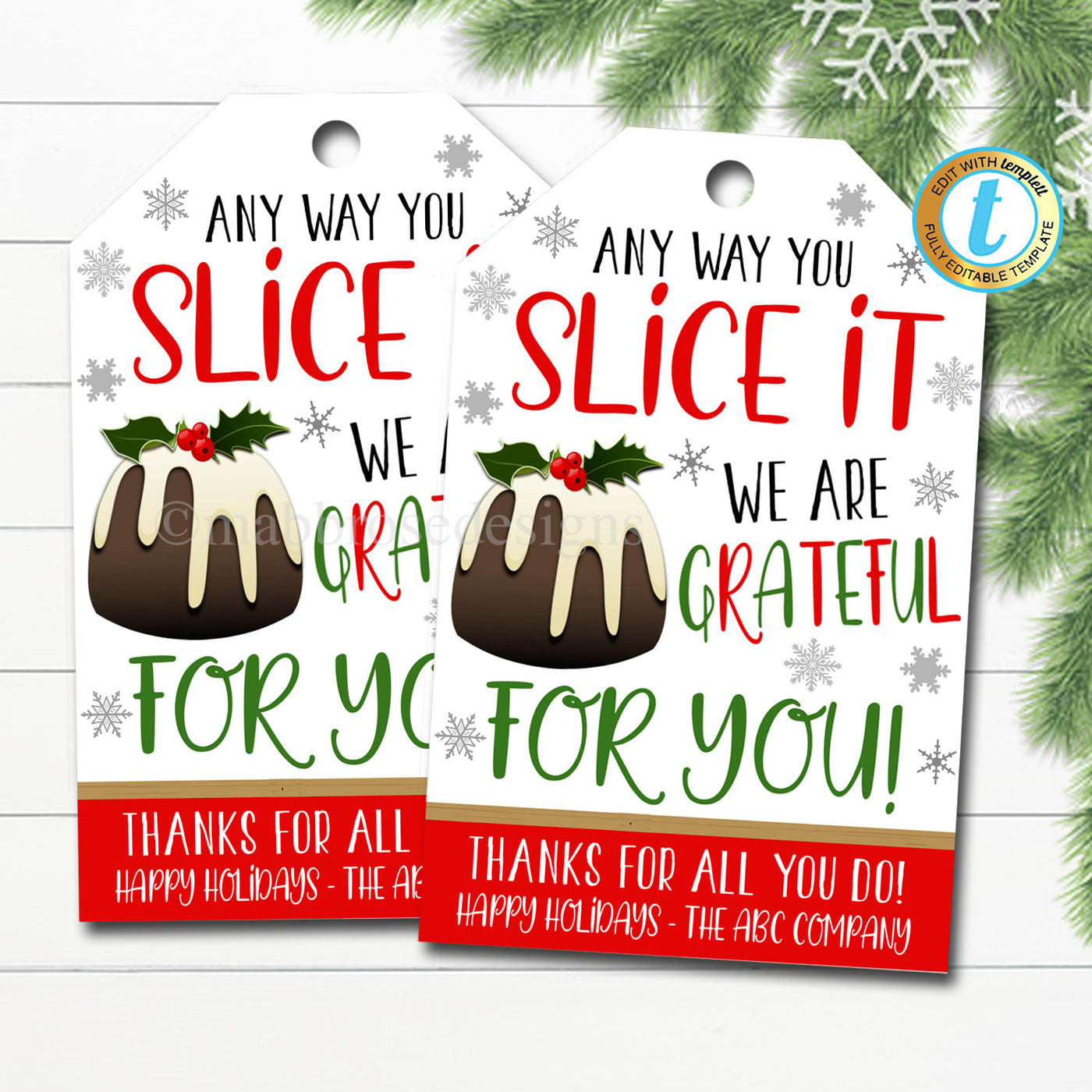 Christmas Gift Tag - Grateful For You Holiday Cake Pie Label — TidyLady ...